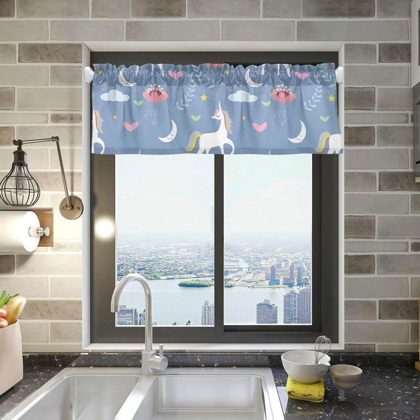Coolnut Unicorn Windows Valance Curtains, 54x18in Double Layer Short ...