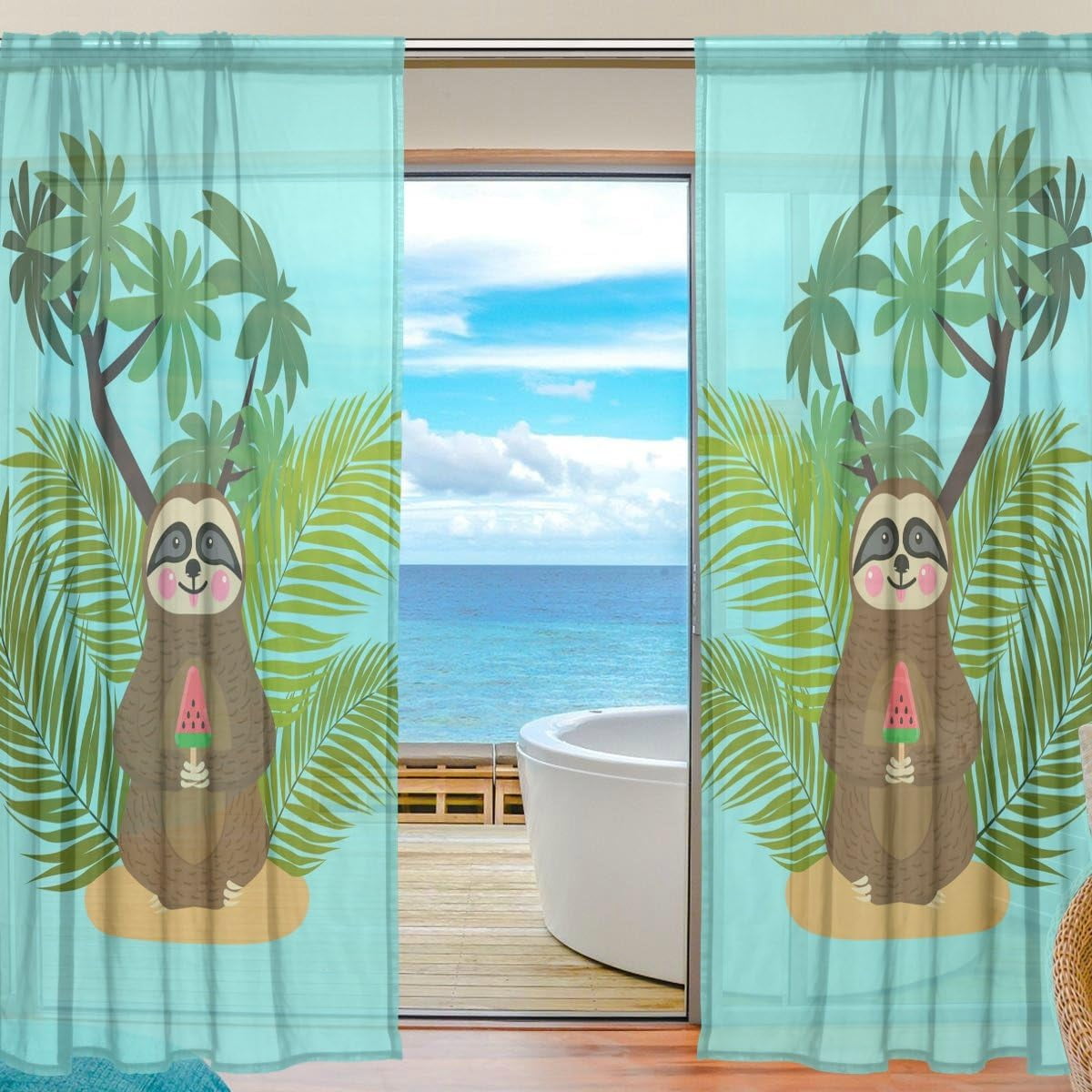 Coolnut Ute Baby Sloth Eating Ice Candy Sheer Gauze Door Curtain Window ...