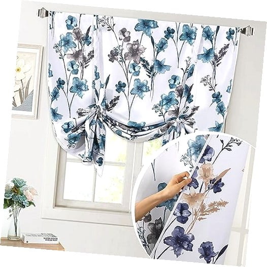 Coolnut .VERSAILTEX Reversible Tie Curtains Cattleya Floral Printed Rod ...