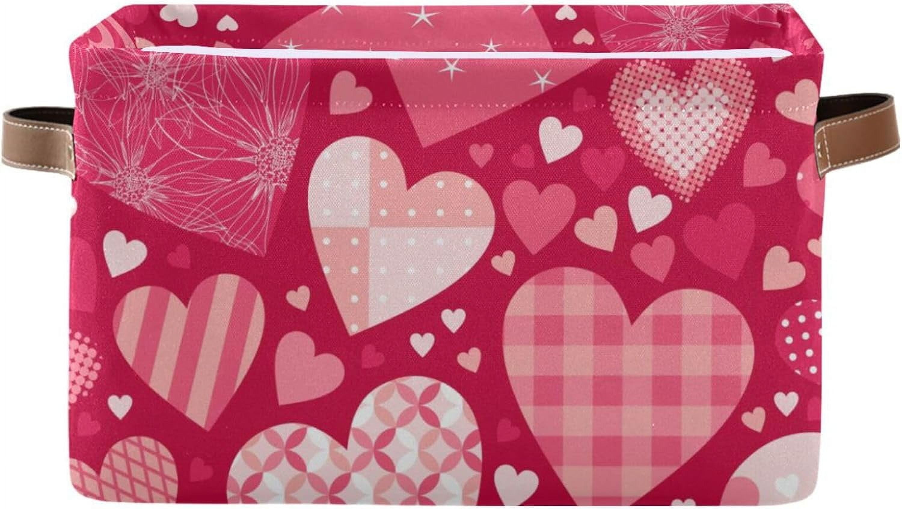 Coolnut Valentines Love Storage Bins Foldable Canvas Fabric Storage Basket With Handles For