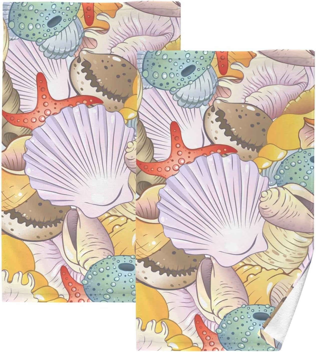 Coolnut Variety Shells Patterned Hand Towels 2 PCS, Cotton Bath Towel ...