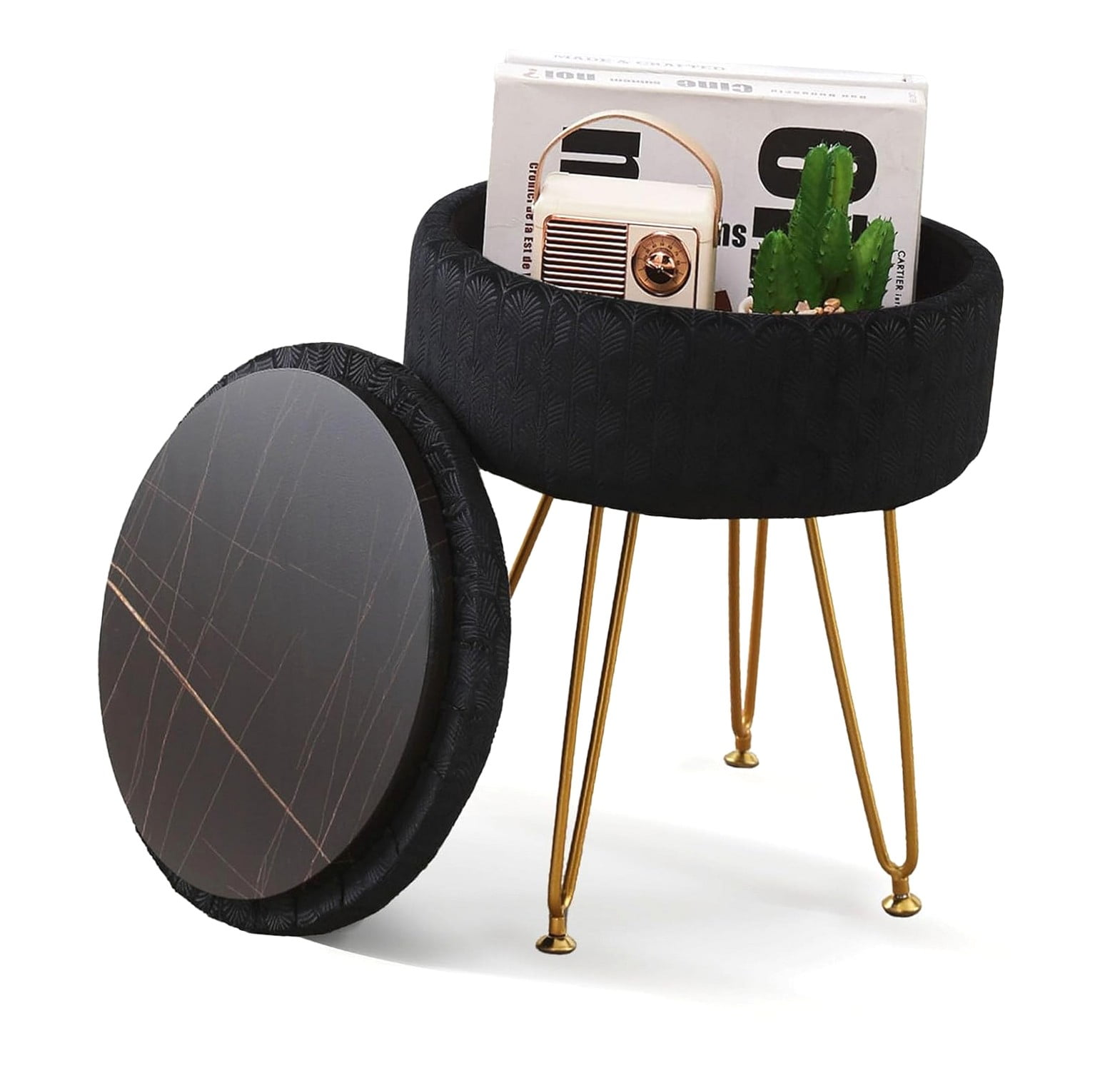 Coolnut Velvet Foot Rest Stool Upholstered Round , Multipurpose ...