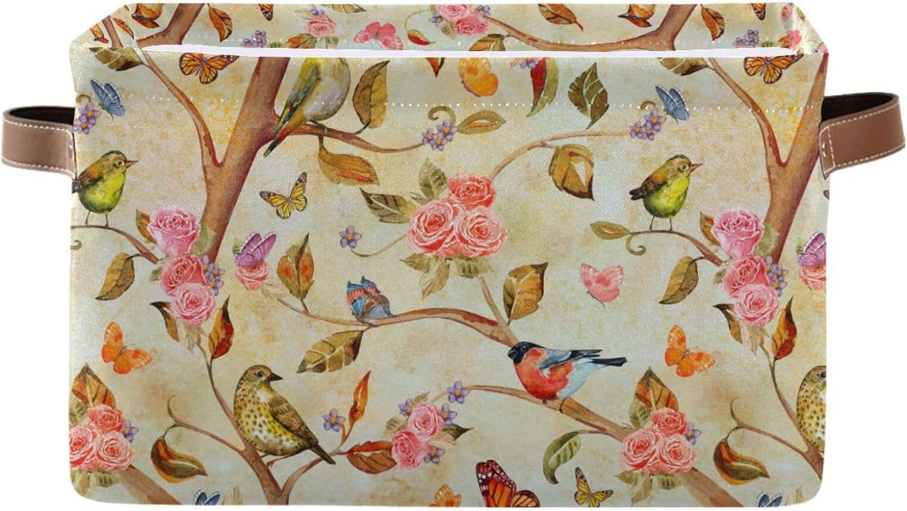 Coolnut Vintage Birds Foldable Canvas Storage Bin, Sturdy Fabric ...