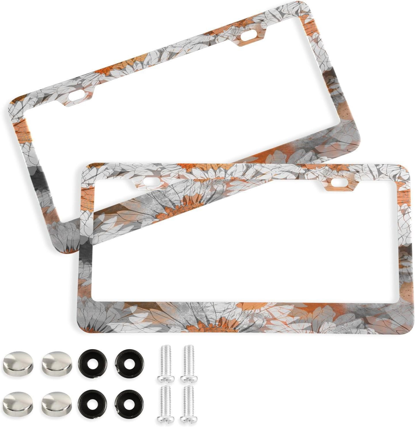 Coolnut Vintage Daisy License Plate Frames Set of 2, Universal Aluminum ...