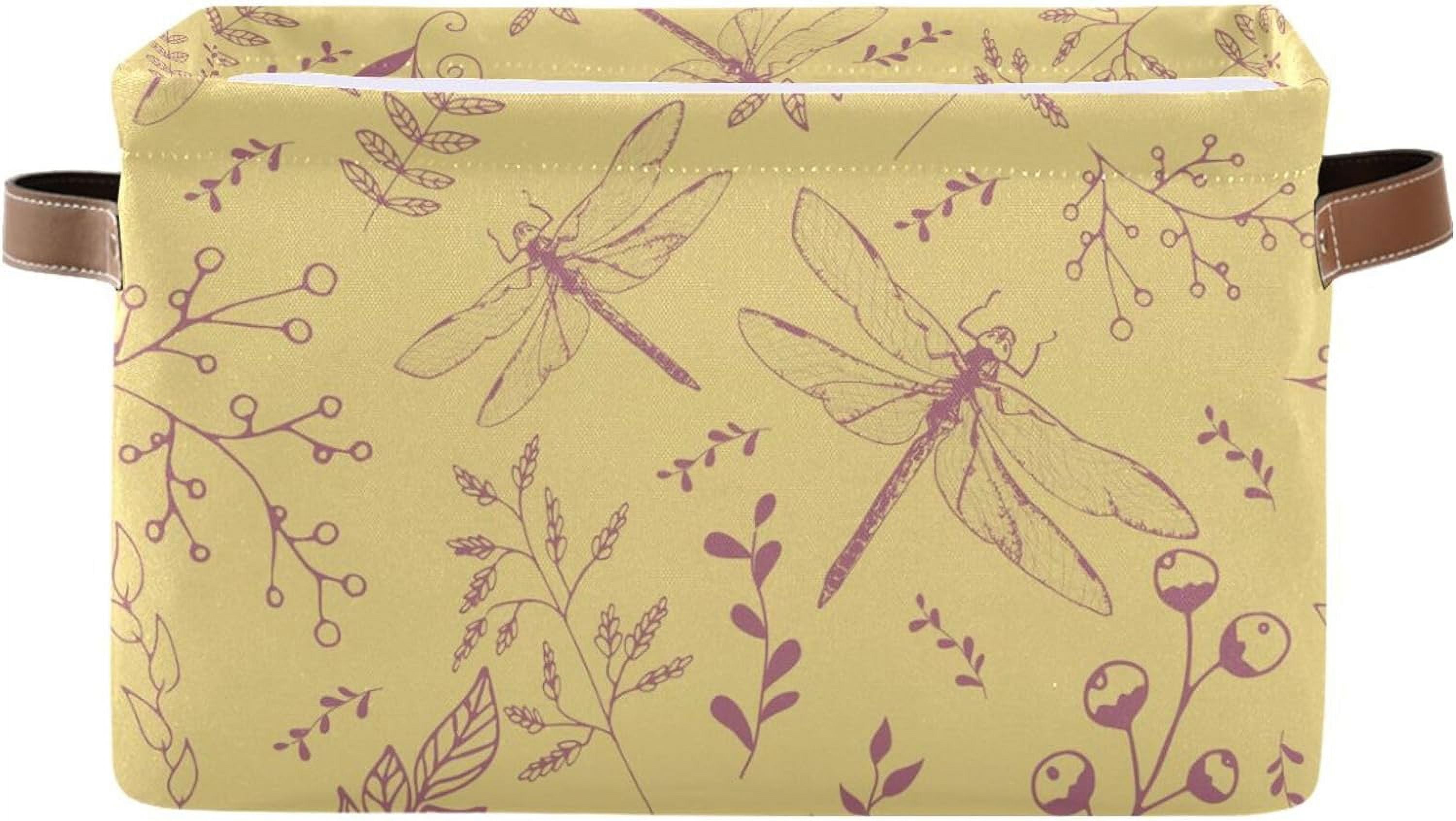 Coolnut Vintage Dragonfly Floral Leaf Storage Basket, Durable Canvas ...