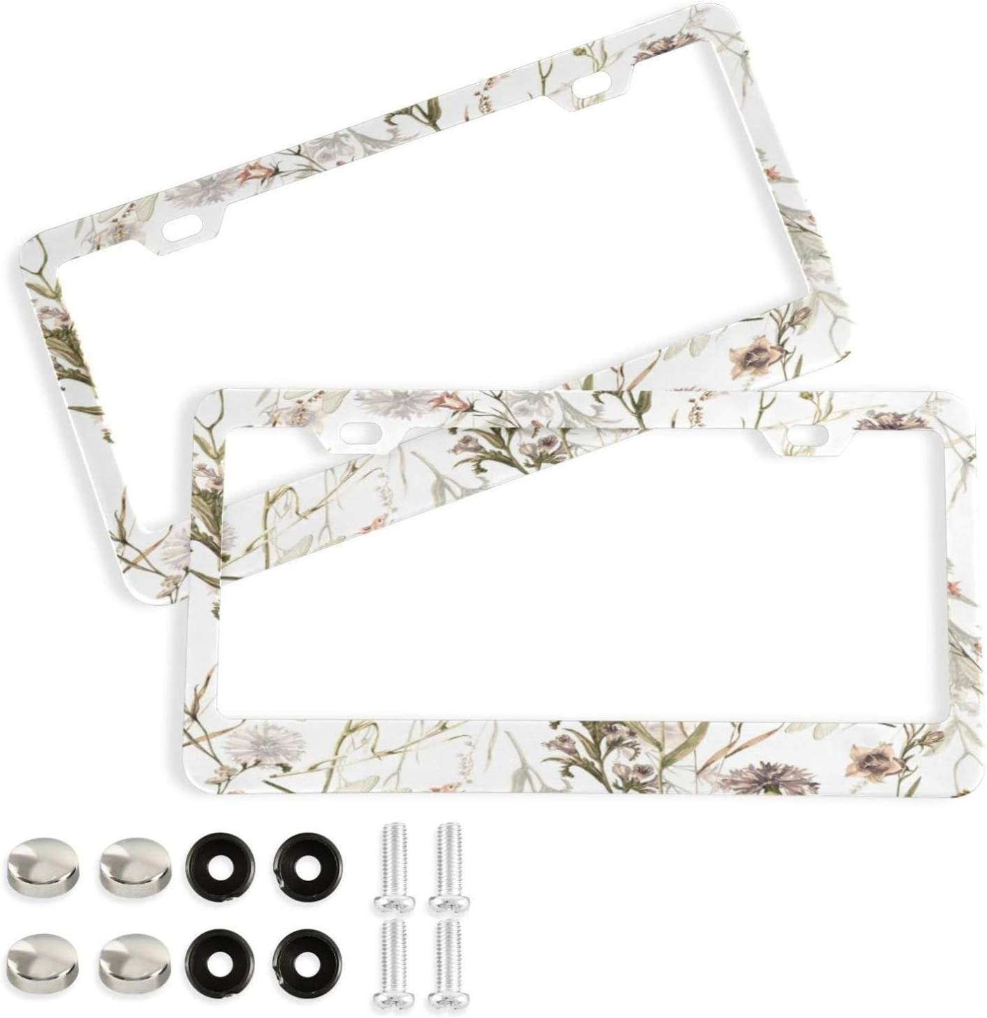 Coolnut Vintage Dragonfly Flower License Plate Frame 2 Pack 2 Holes Car ...