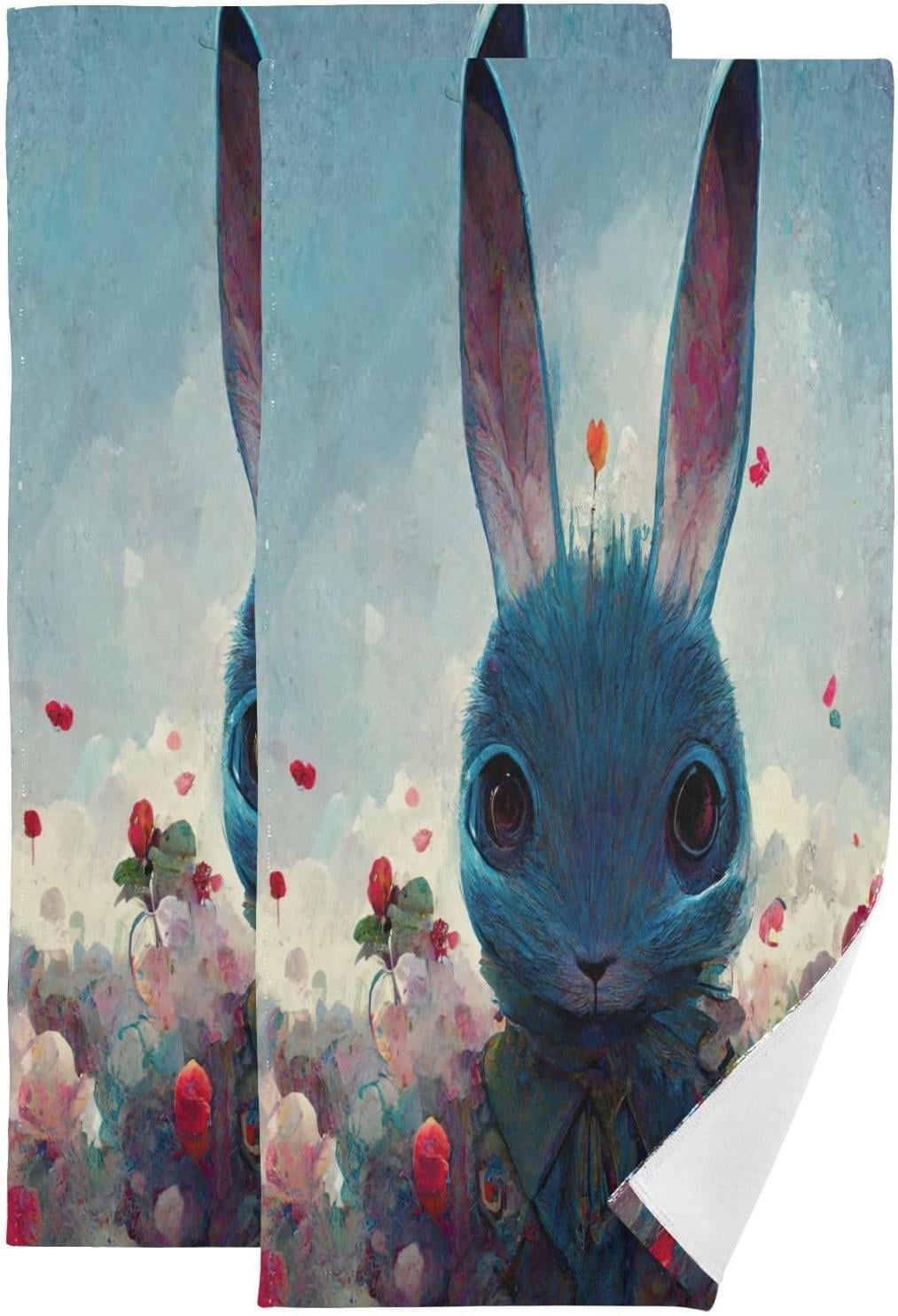 Coolnut Vintage Flower Easter Bunny Hand Towels 2 PCS, Watercolor Kitchen Towel Ultra Soft and ...