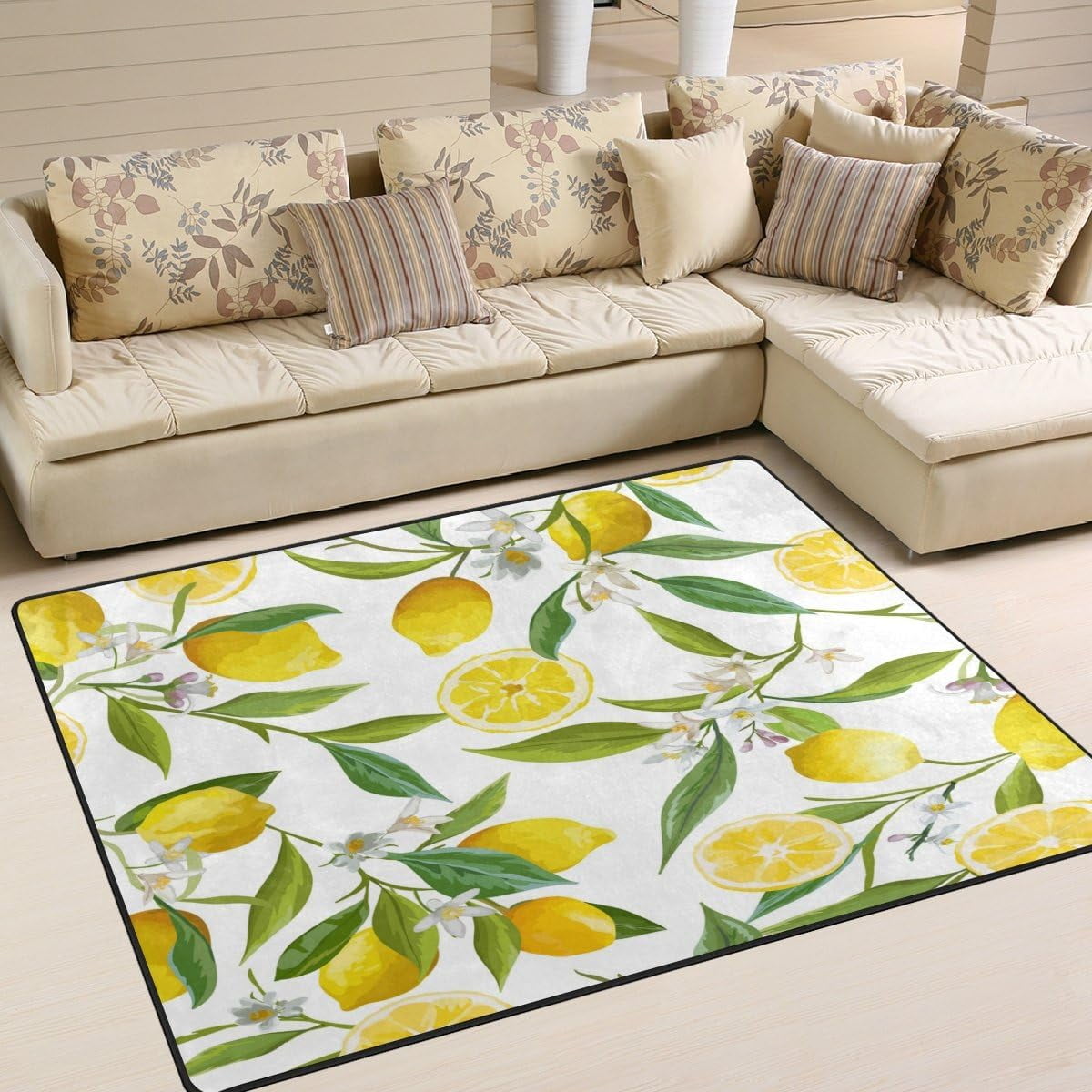 Coolnut Vintage Flower Lemon Fruit Area Rug Rugs for Living Room ...