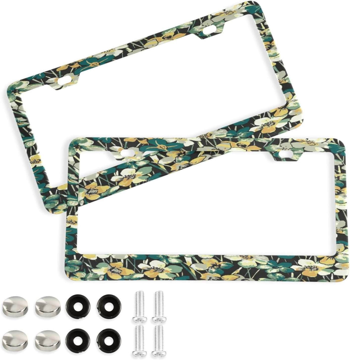Coolnut Vintage Flowers License Plate Frame 2 Pack 2 Holes Car Aluminum ...