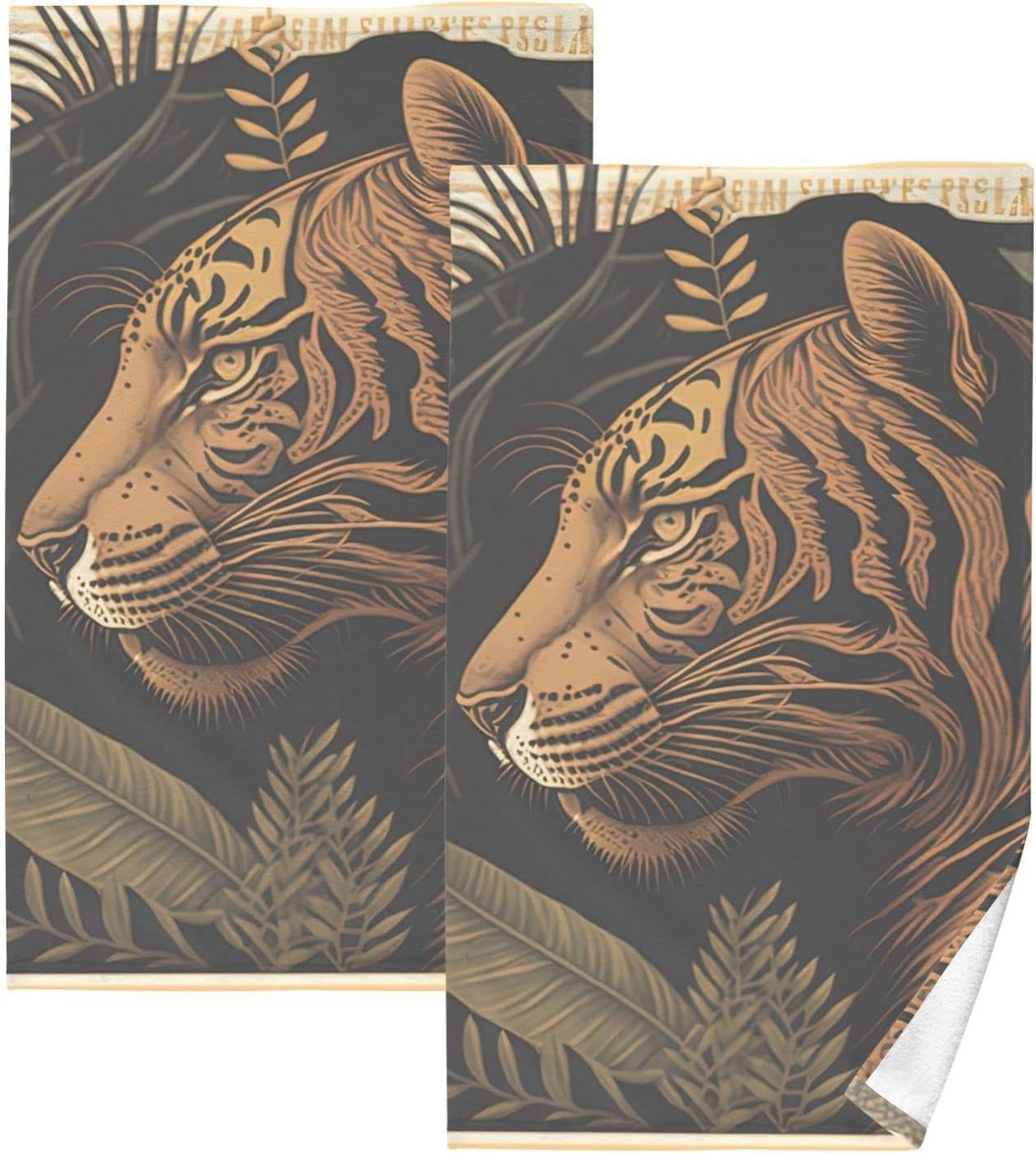 Coolnut Vintage Jungle Tiger Hand Towels 2 Pieces, Cotton Bath Towel ...