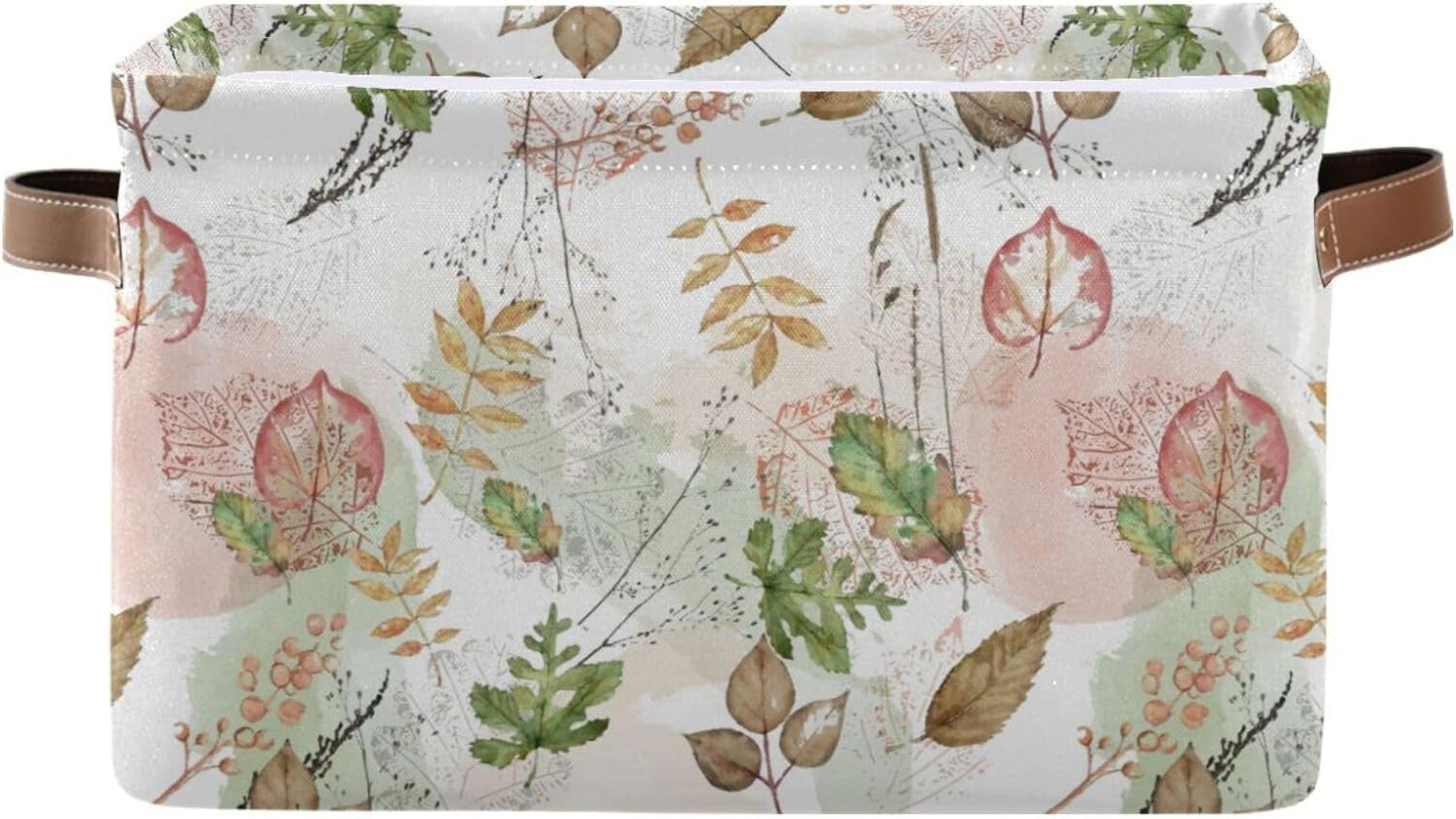 Coolnut Vintage Leaves Foldable Canvas Storage Bin, Sturdy Fabric ...