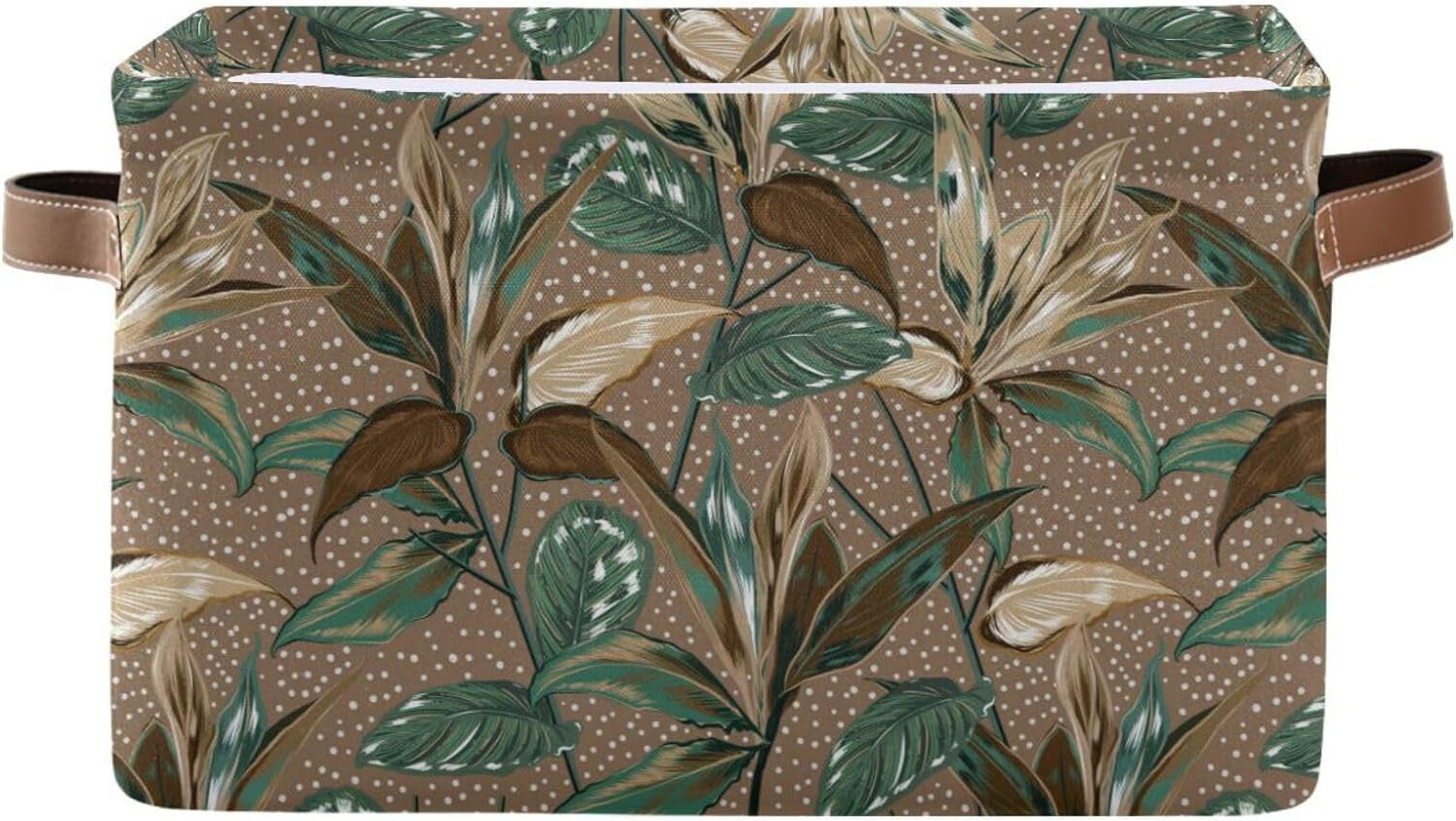 Coolnut Vintage Leaves Foldable Canvas Storage Bin, Sturdy Fabric ...