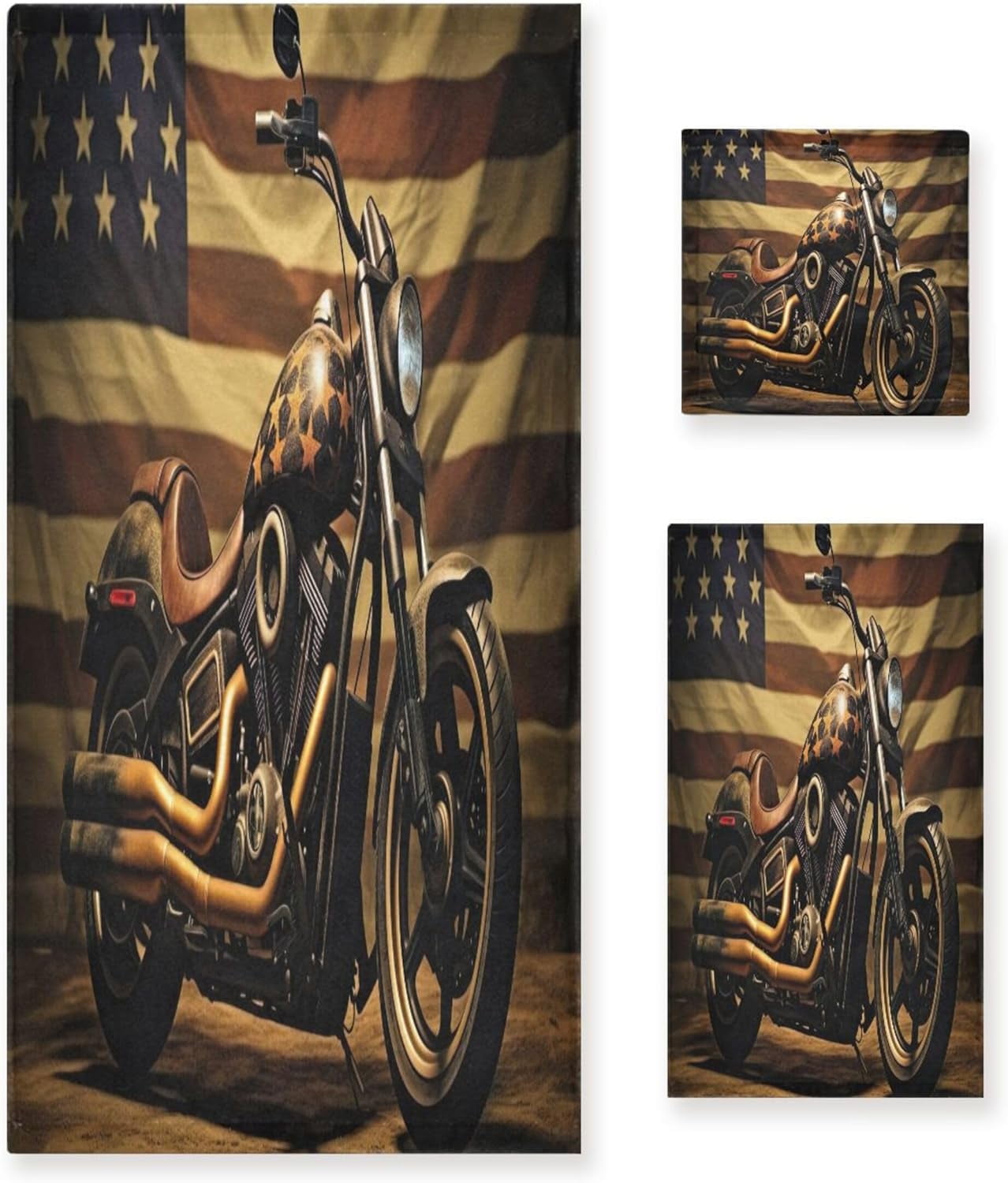 Coolnut Vintage Motorcycle Flag Bathroom Towel Set Absorbent Soft 3 ...