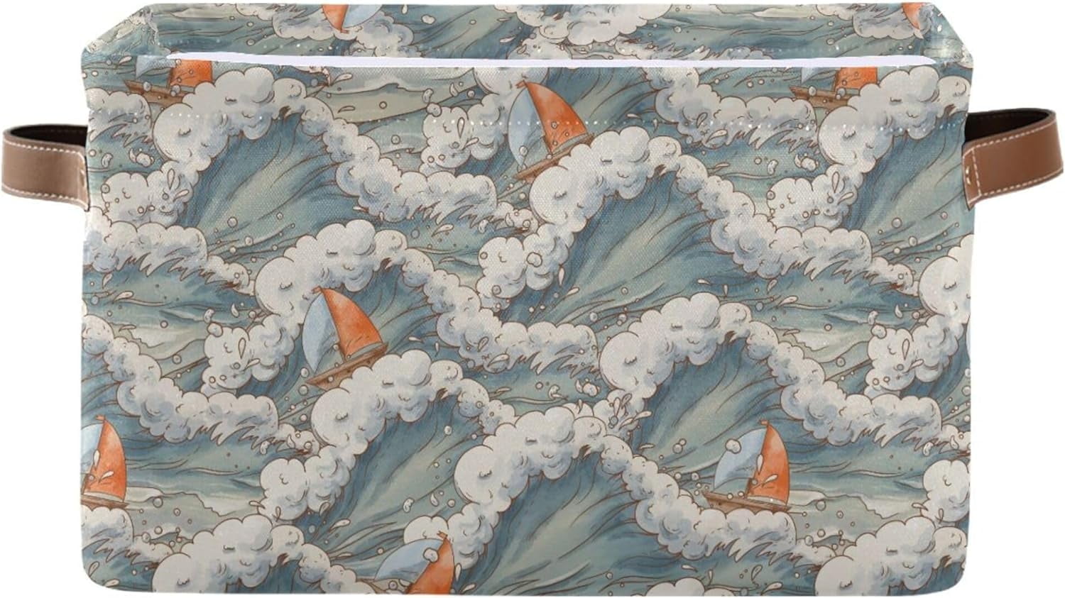 Coolnut Vintage Ocean Waves Storage Basket Foldable Storage Bin 2 Pack ...