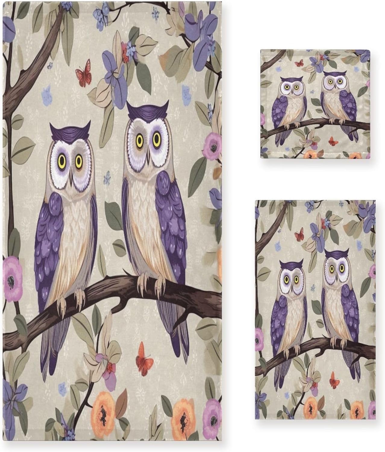 Coolnut Vintage Owls Bathroom Towel Set of 3 with Hand Towel, Wash ...