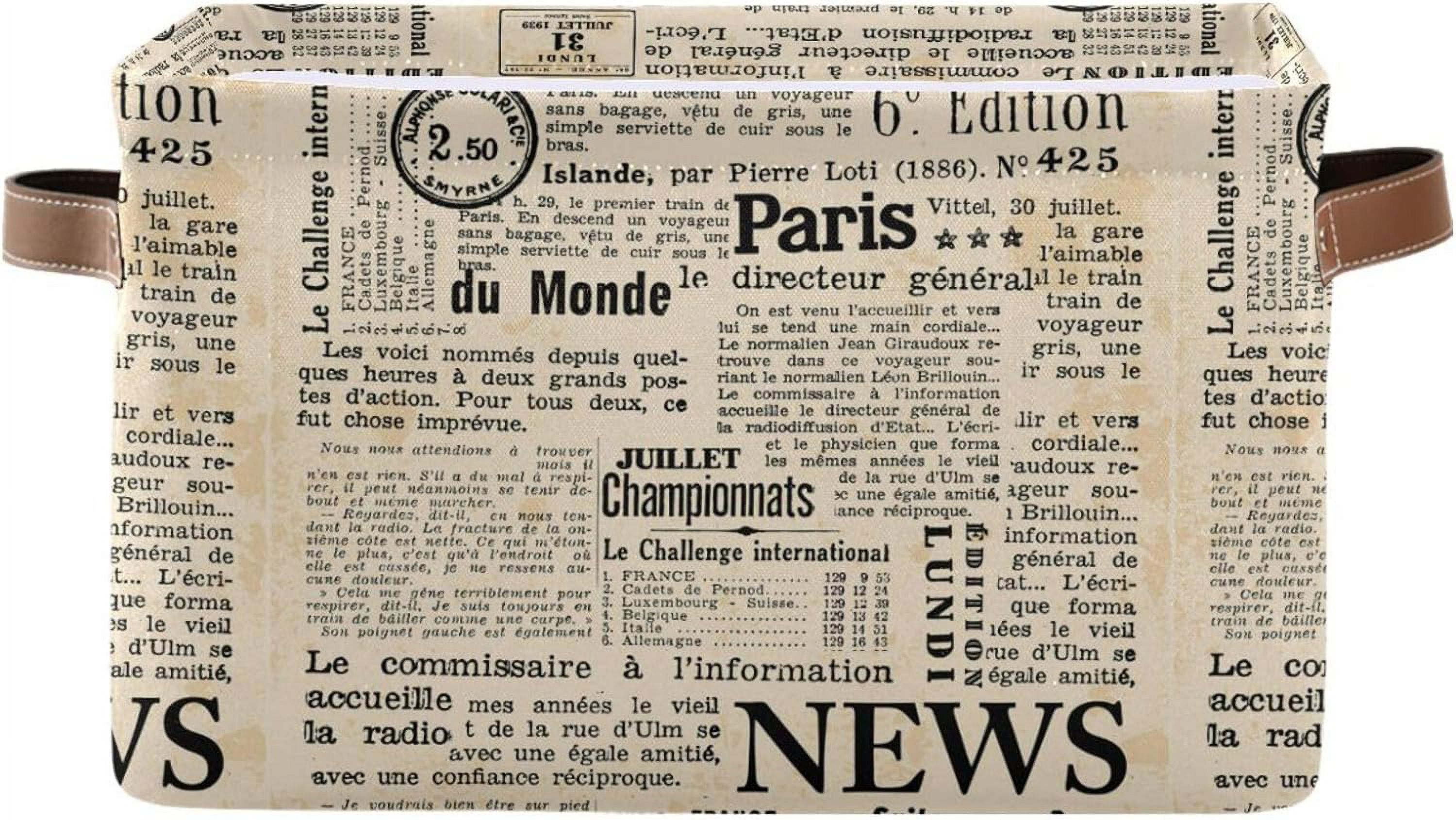 Coolnut Vintage Paris Newspaper Art Foldable Canvas Storage Bin, Sturdy ...