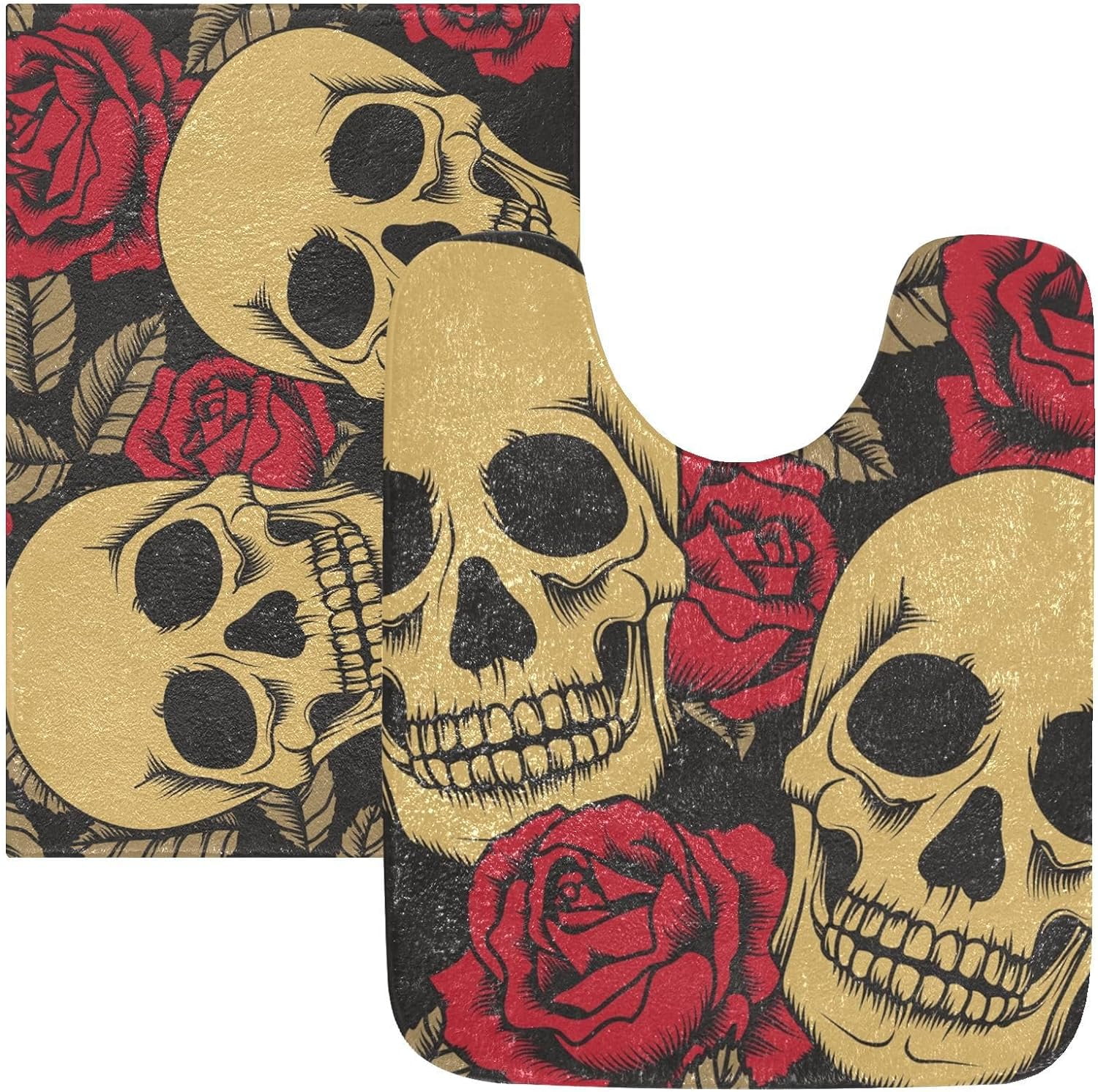Coolnut Vintage Skull and Rose Bath Mat for Bathroom Shower U Shape ...