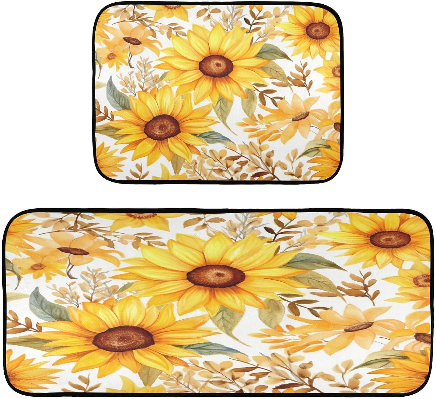 Coolnut Vintage Sunflower Kitchen Rug Set of 2 Non Slip Washable ...