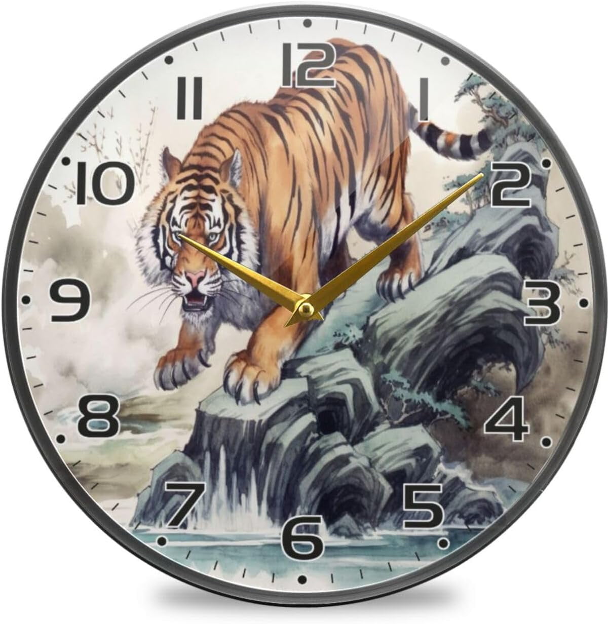Coolnut Vintage Tiger Painting Wall Clock Round Silent Non Ticking ...