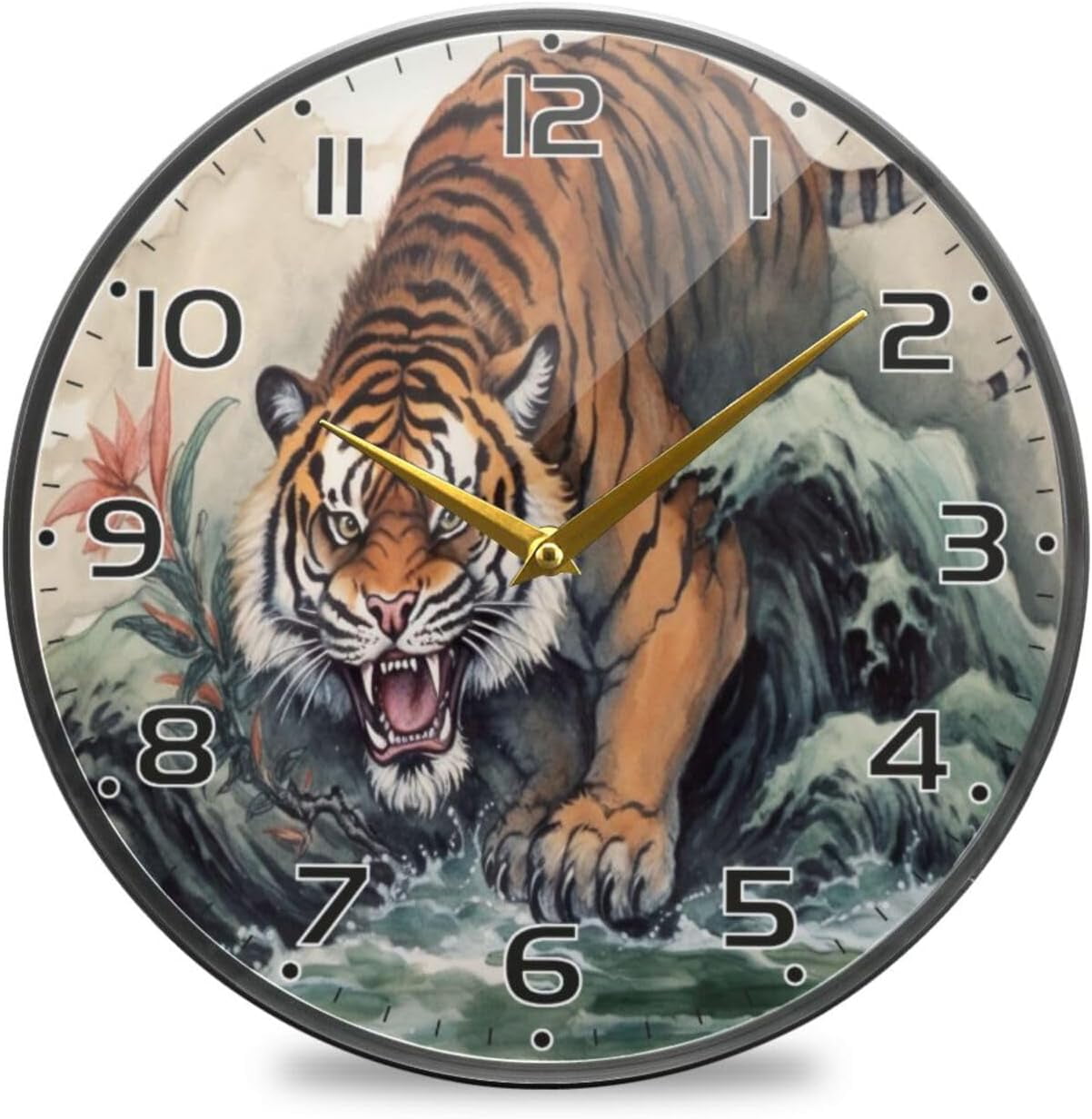 Coolnut Vintage Tiger Painting Wall Clock Round Silent Non Ticking ...