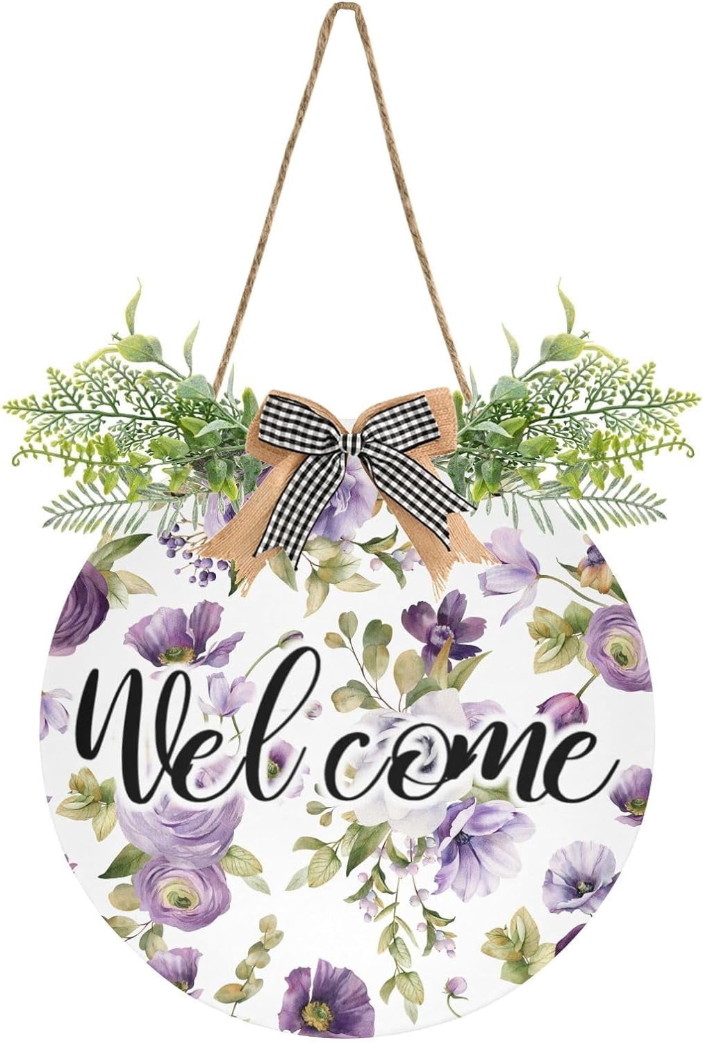Coolnut Violet Flowers Front Door Round, Hanging Welcome Sign, Front ...