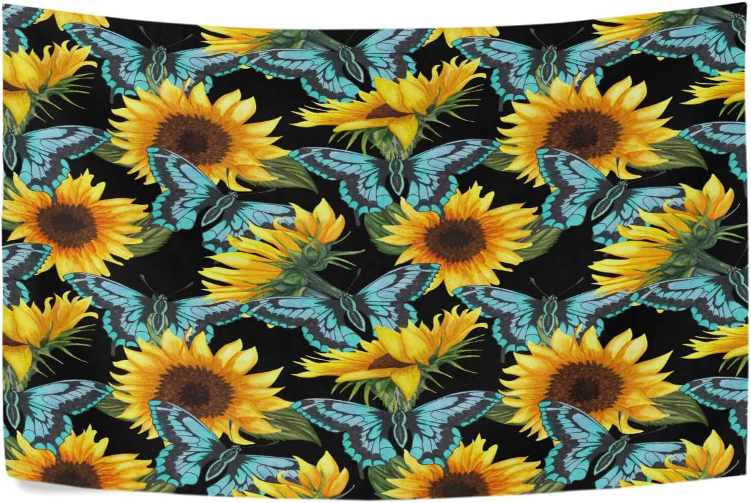 Coolnut Vivid Sunflowers & Butterfly Tapestry Aesthetic Tapestry Wall ...