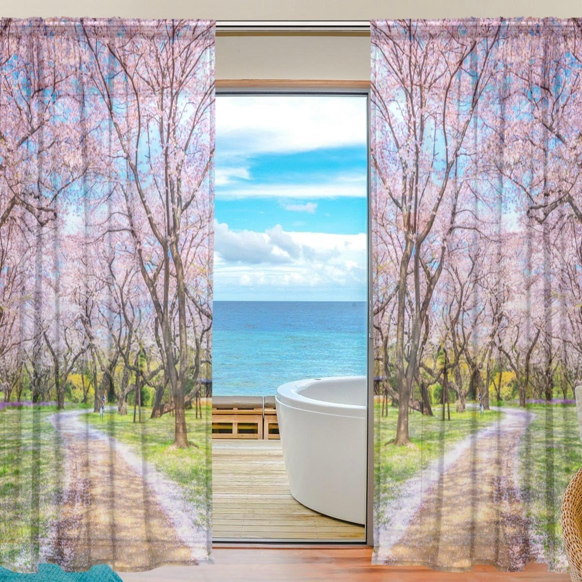 Coolnut Walkway Under The Sakura Tree Sheer Gauze Door Curtain Window ...