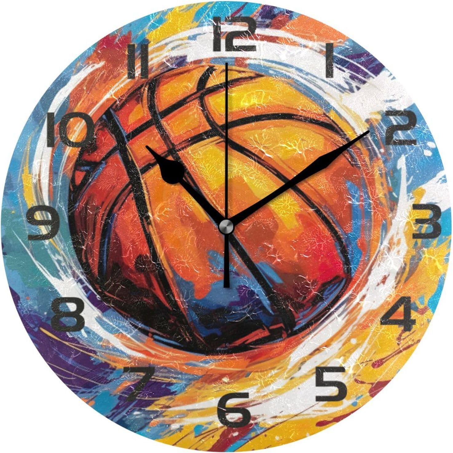 Coolnut Wall Clock Basketball Painting 10 Inch Silent Non Ticking ...
