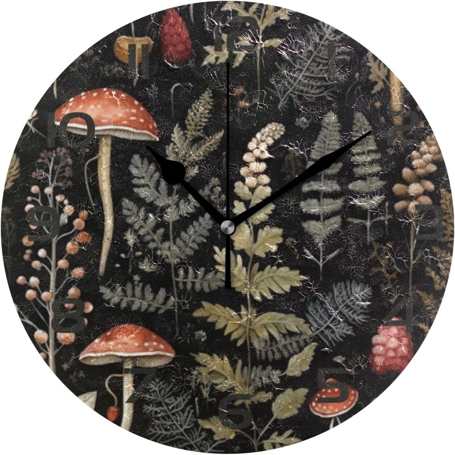 Coolnut Wall Clock Forest Mushroom 10 Inch Silent Non Ticking Quality ...
