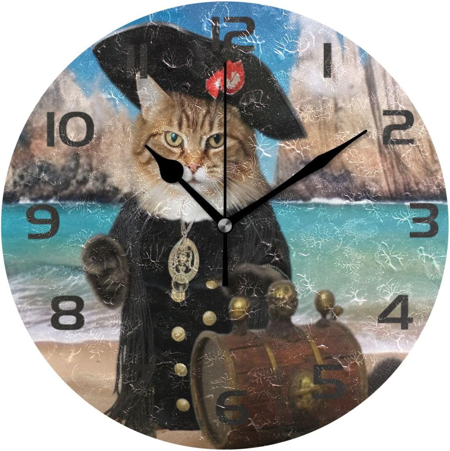 Coolnut Wall Clock Pirate Captain Cat 10 Inch Silent Non Ticking ...