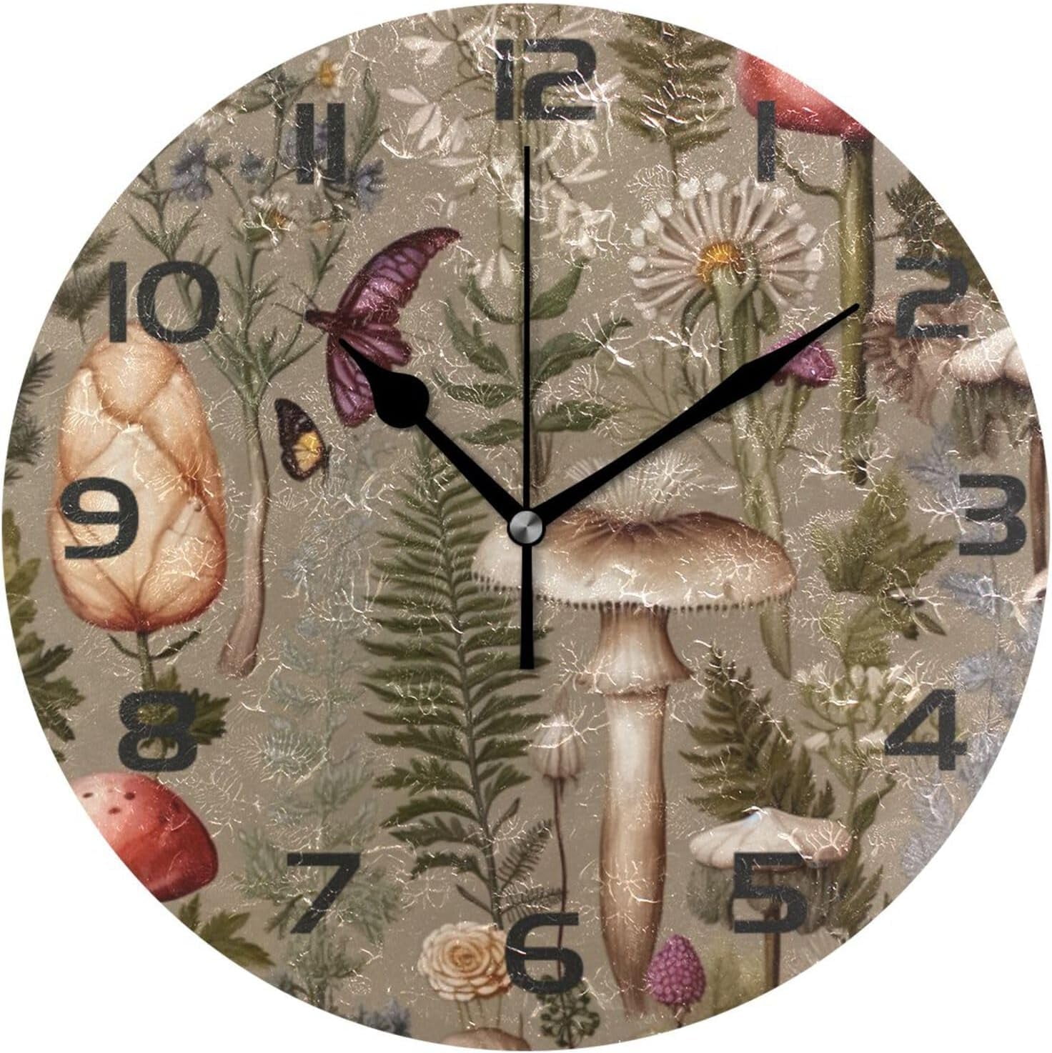 Coolnut Wall Clock Plants & Mushrooms 10 Inch Silent Non Ticking ...