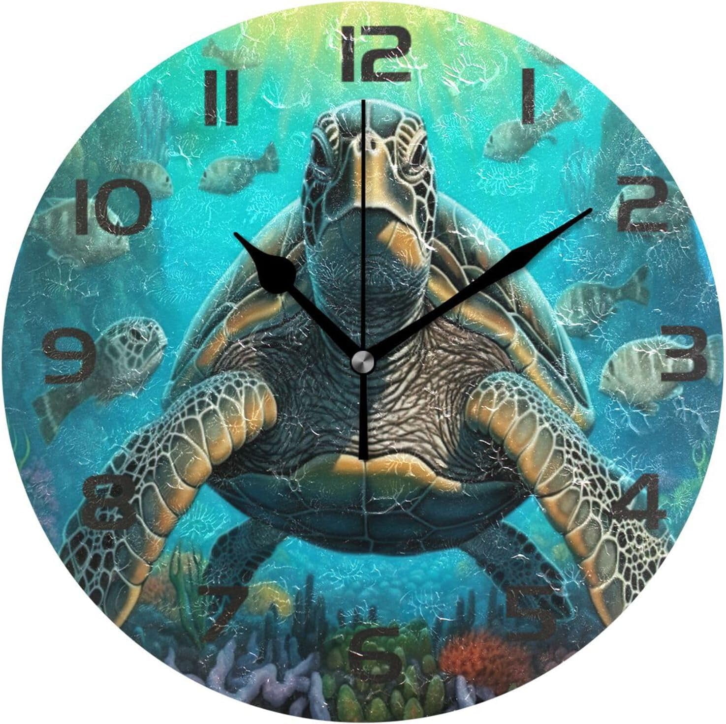 Coolnut Wall Clock Sea Turtle 10 Inch Silent Non Ticking Quality Quartz ...