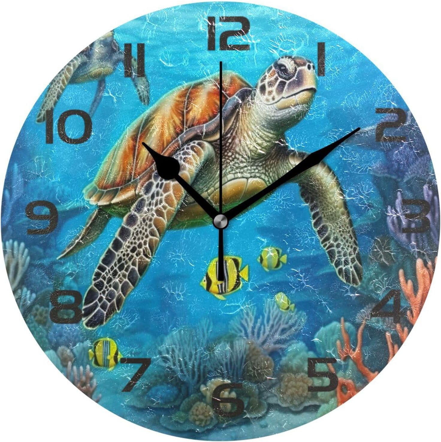 Coolnut Wall Clock Sea Turtle 10 Inch Silent Non Ticking Quality Quartz ...