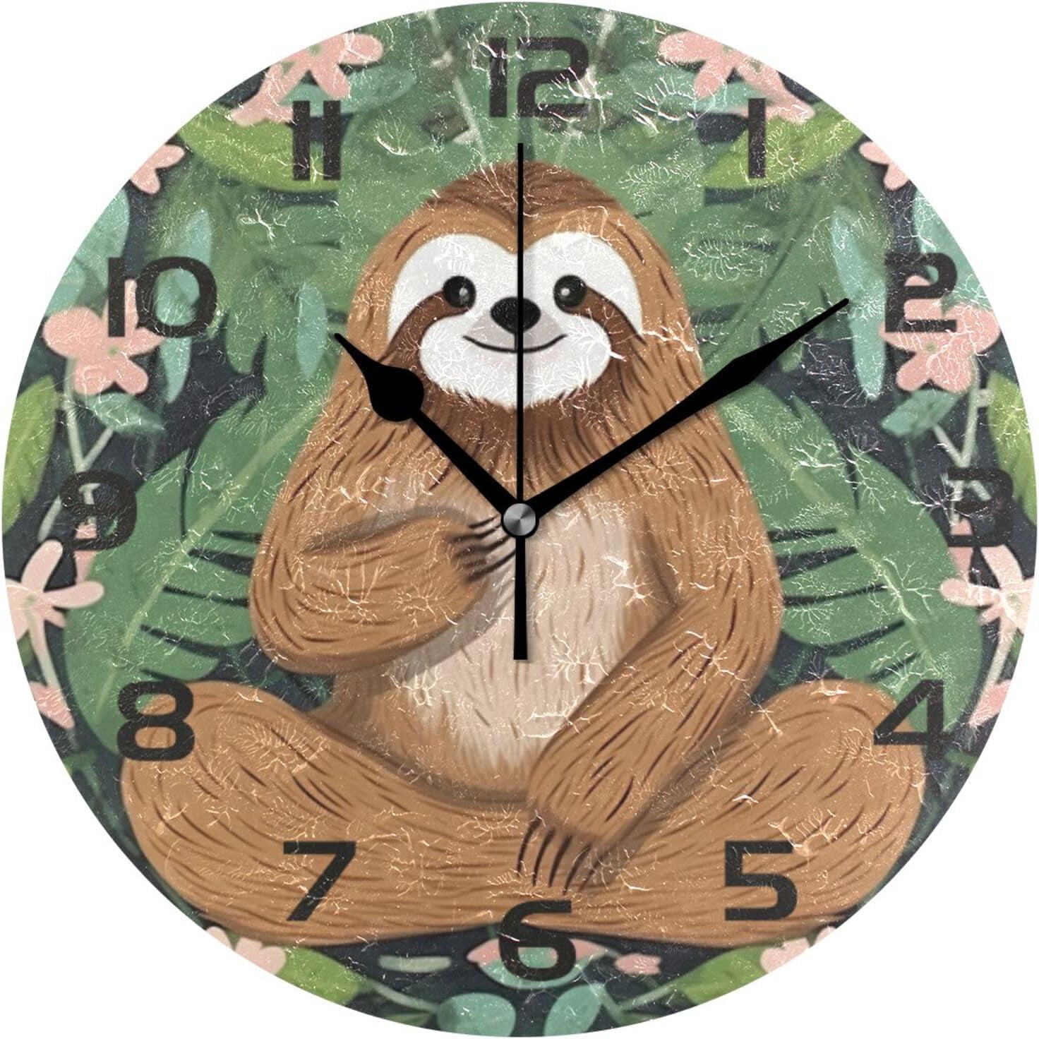 Coolnut Wall Clock Sloth Yoga 10 Inch Silent Non Ticking Quality Quartz ...