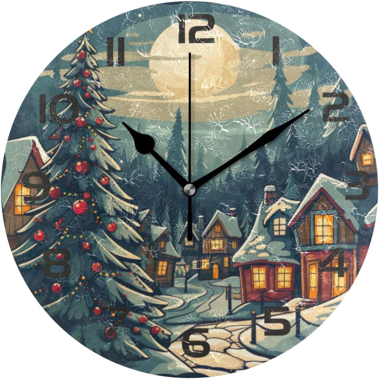 Coolnut Wall Clock Snowy Village 10 Inch Silent Non Ticking Quality ...