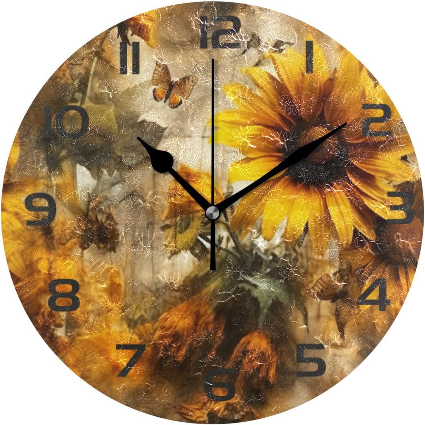 Coolnut Wall Clock Sunflowers 10 Inch Silent Non Ticking Quality Quartz ...