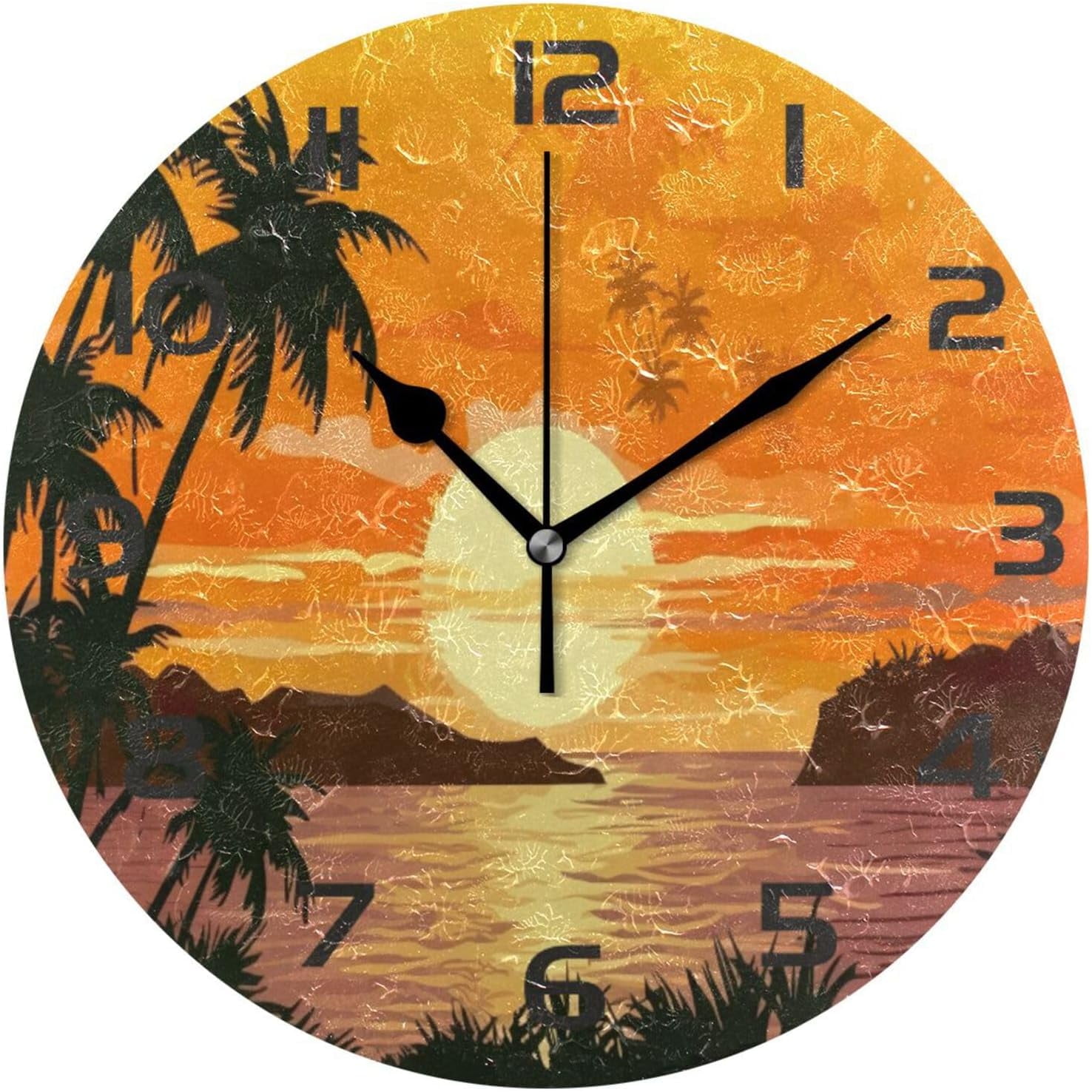 Coolnut Wall Clock Sunset Tree 10 Inch Silent Non Ticking Quality ...