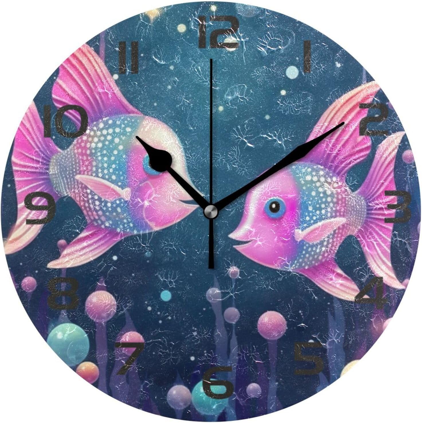 Coolnut Wall Clock Two Colorful Fish 10 Inch Silent Non Ticking Quality ...