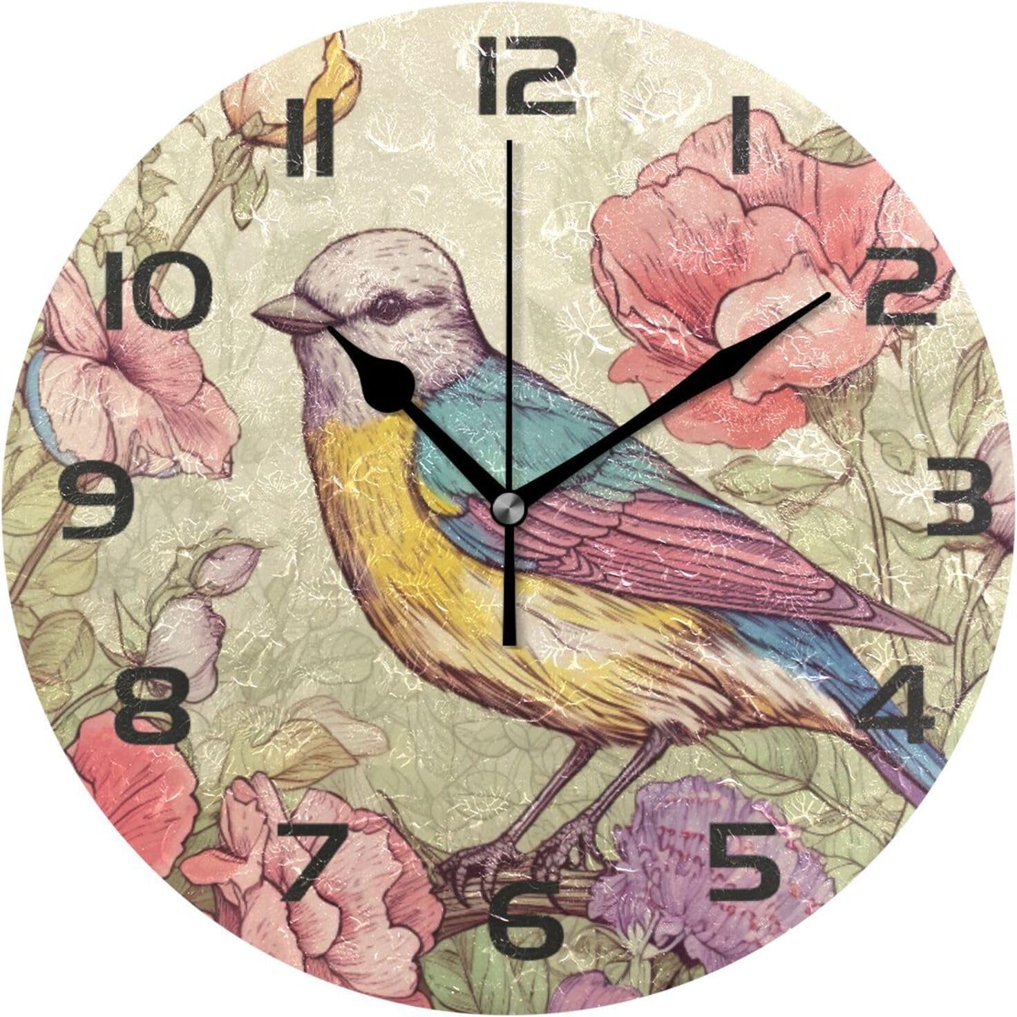 Coolnut Wall Clock Vintage Bird 10 Inch Silent Non Ticking Quality ...