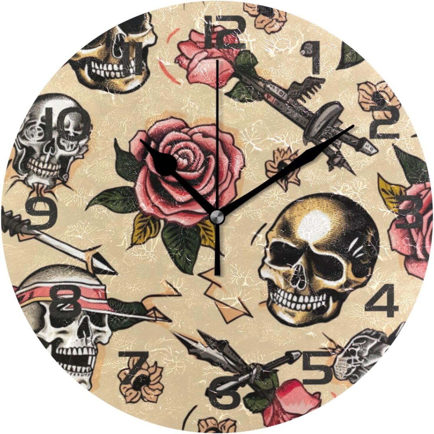 Coolnut Wall Clock Vintage Skulls 10 Inch Silent Non Ticking Quality ...