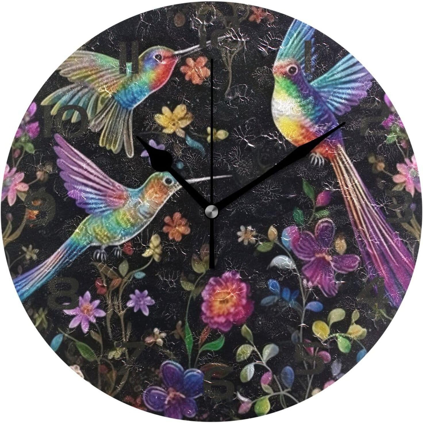 Coolnut Wall Clock Watercolor Birds 10 Inch Silent Non Ticking Quality ...