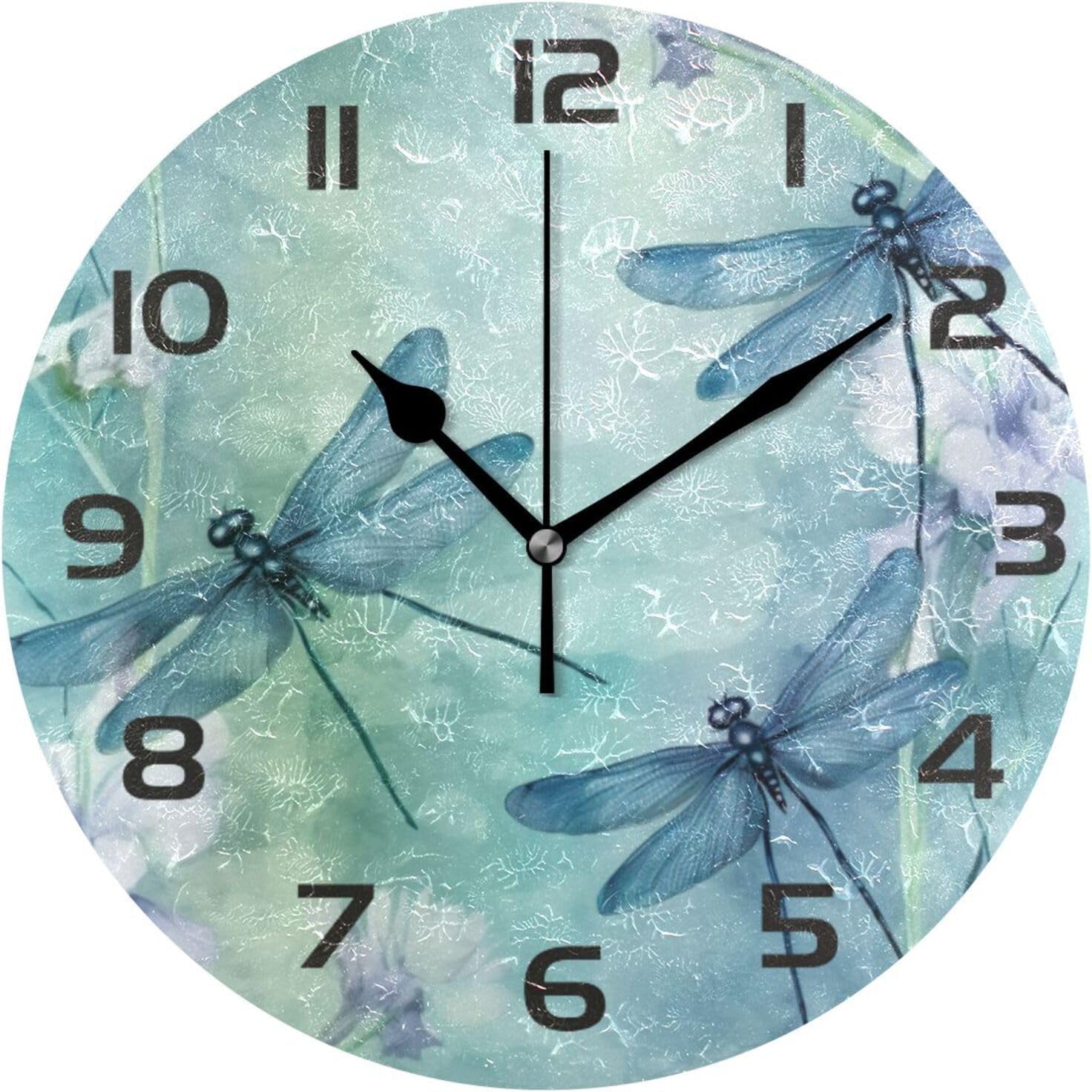 Coolnut Wall Clock Watercolor Dragonflies 10 Inch Silent Non Ticking ...