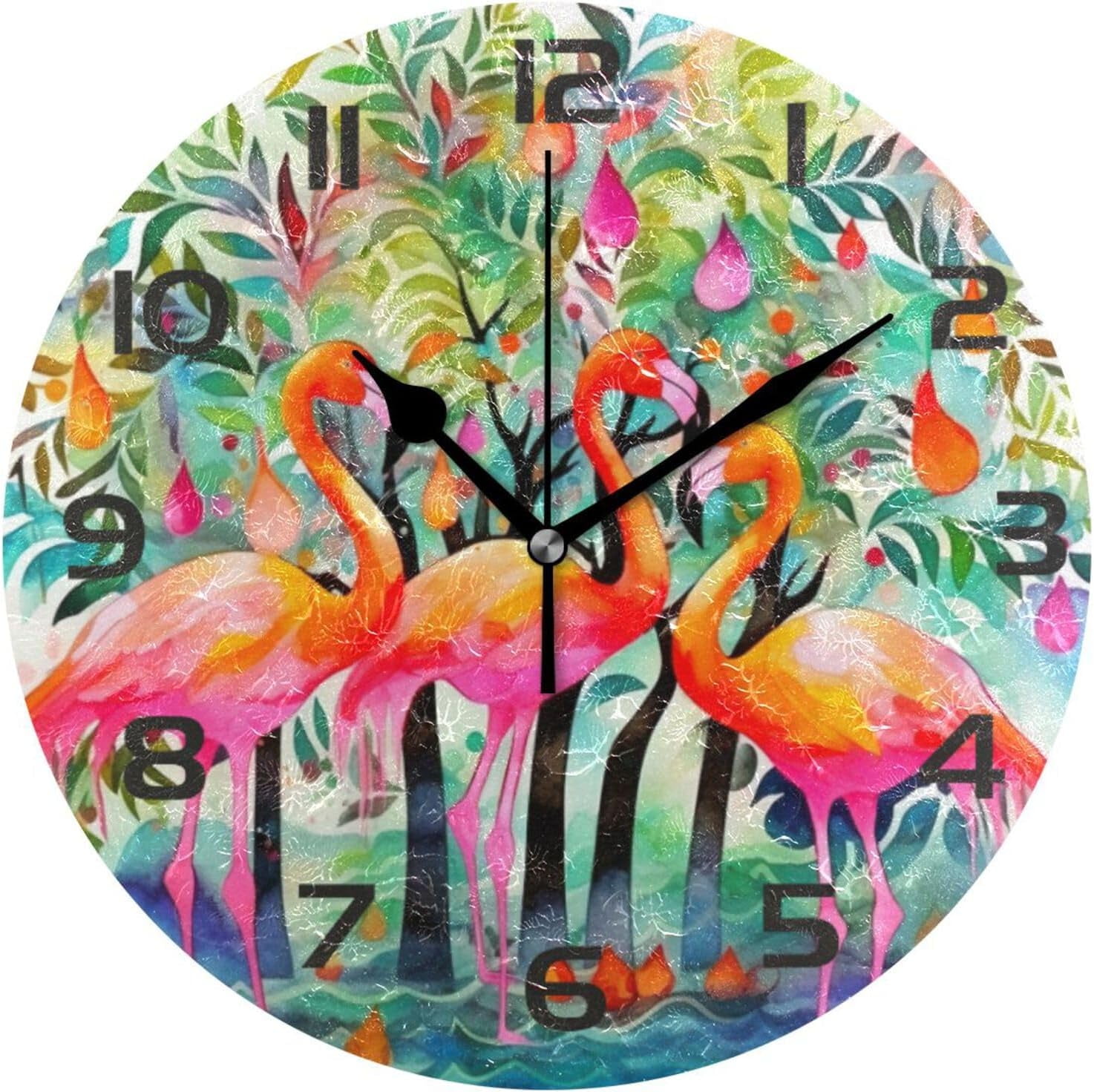 Coolnut Wall Clock Watercolor Flamingos 10 Inch Silent Non Ticking ...