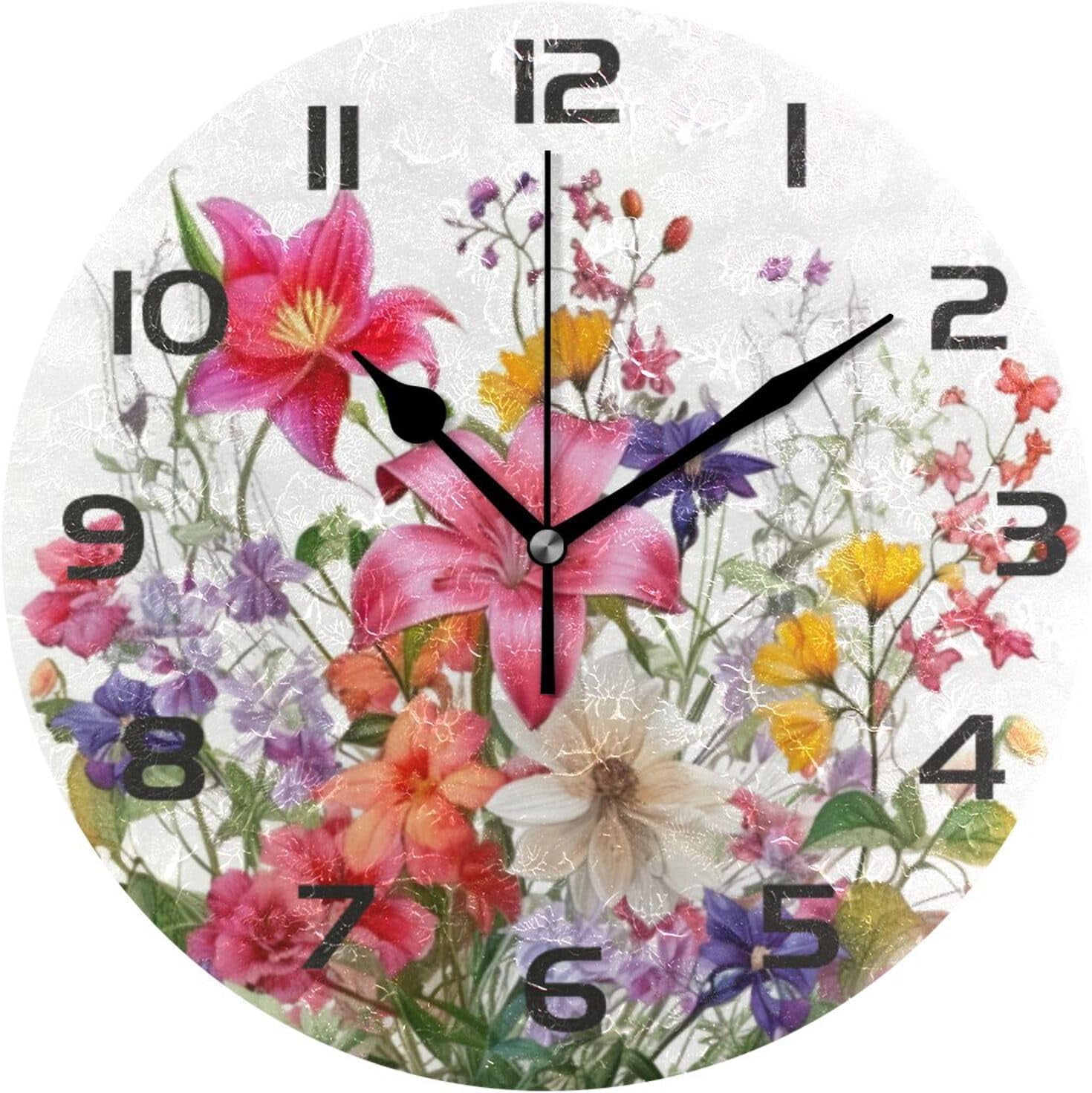 Coolnut Wall Clock Wildflowers 10 Inch Silent Non Ticking Quality ...
