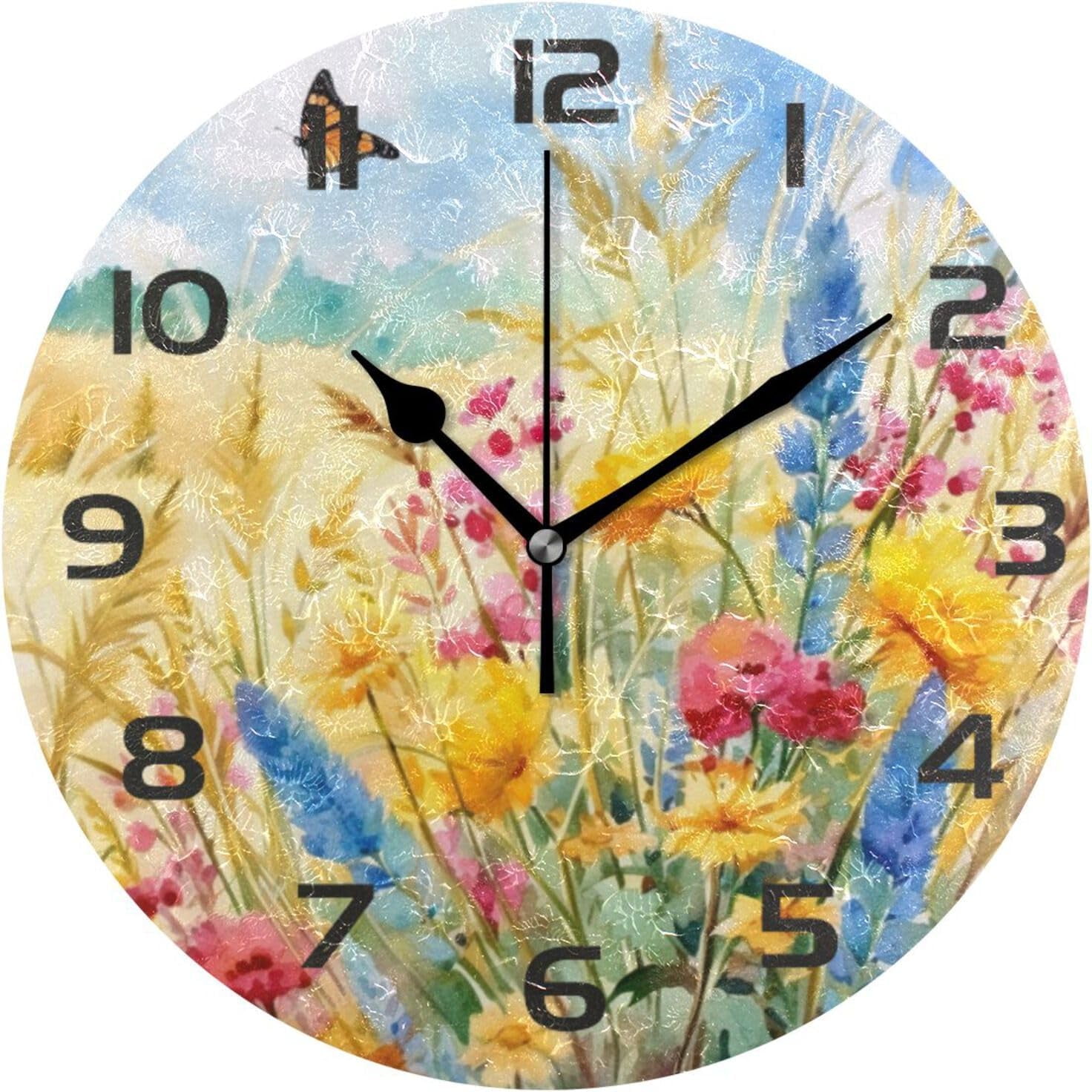 Coolnut Wall Clock Wildflowers 10 Inch Silent Non Ticking Quality ...
