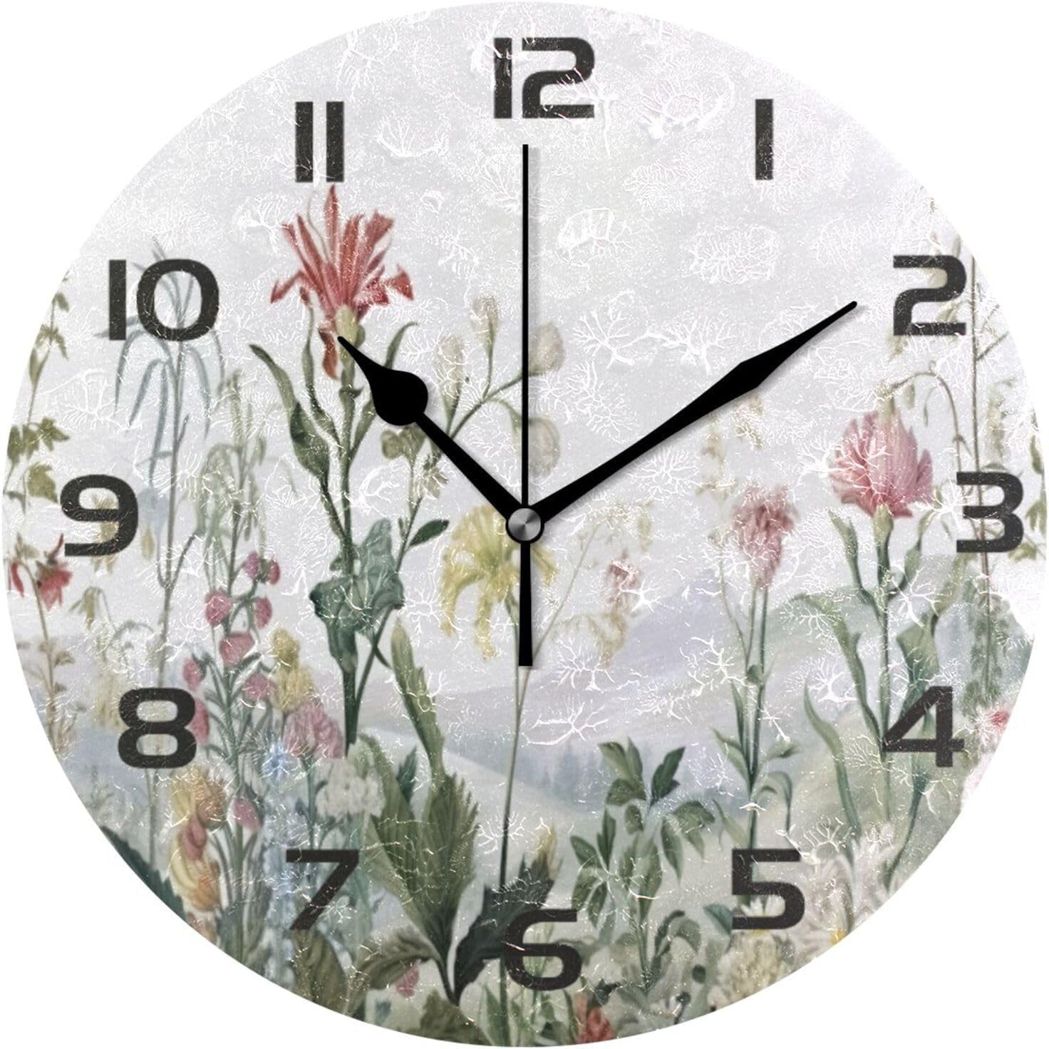Coolnut Wall Clock Wildflowers 10 Inch Silent Non Ticking Quality ...