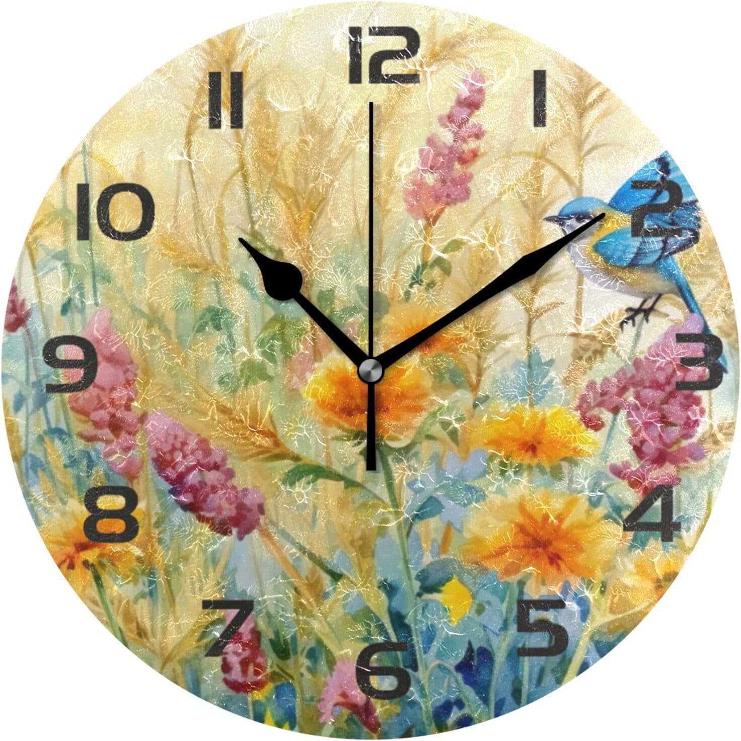 Coolnut Wall Clock Wildflowers 10 Inch Silent Non Ticking Quality ...