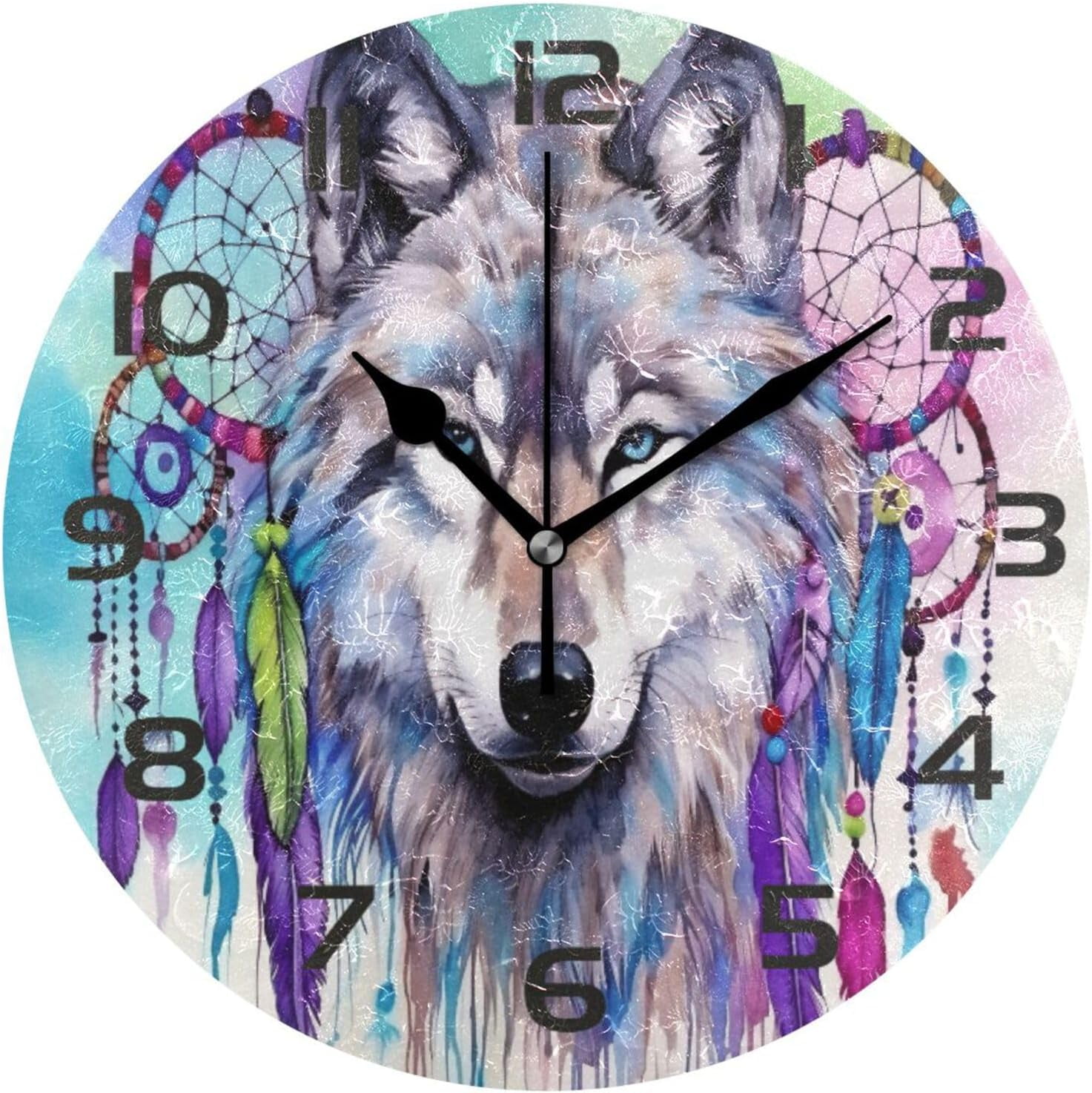 Coolnut Wall Clock Wolf 10 Inch Silent Non Ticking Quality Quartz ...