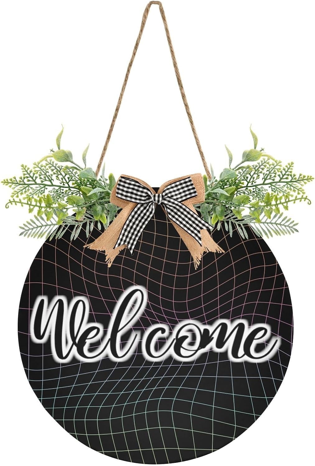 Coolnut Warped Grid Front Door Round, Hanging Welcome Sign, Front Door ...