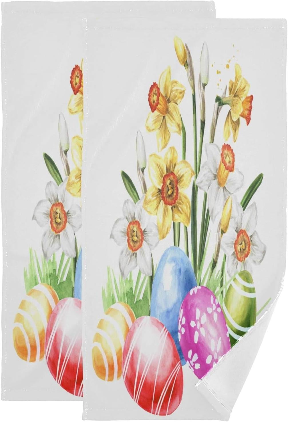 Coolnut Watercolor Easter Eggs Hand Towels 2 PCS, Spring Flowers Kitchen Towel Ultra Soft and ...
